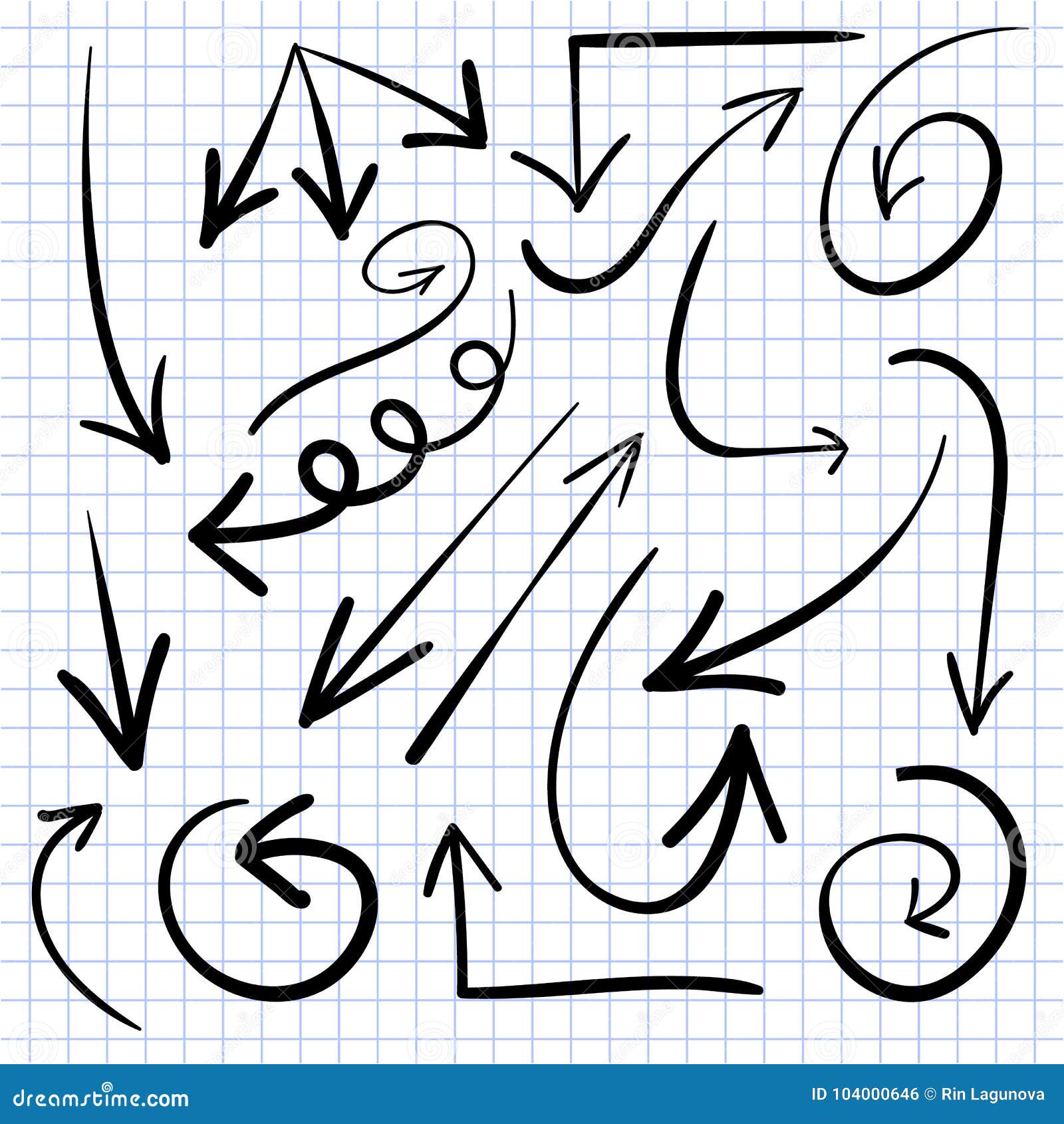 Set of Sketched Arrows. VECTOR. Black Arrows on Notebook Page. Stock ...