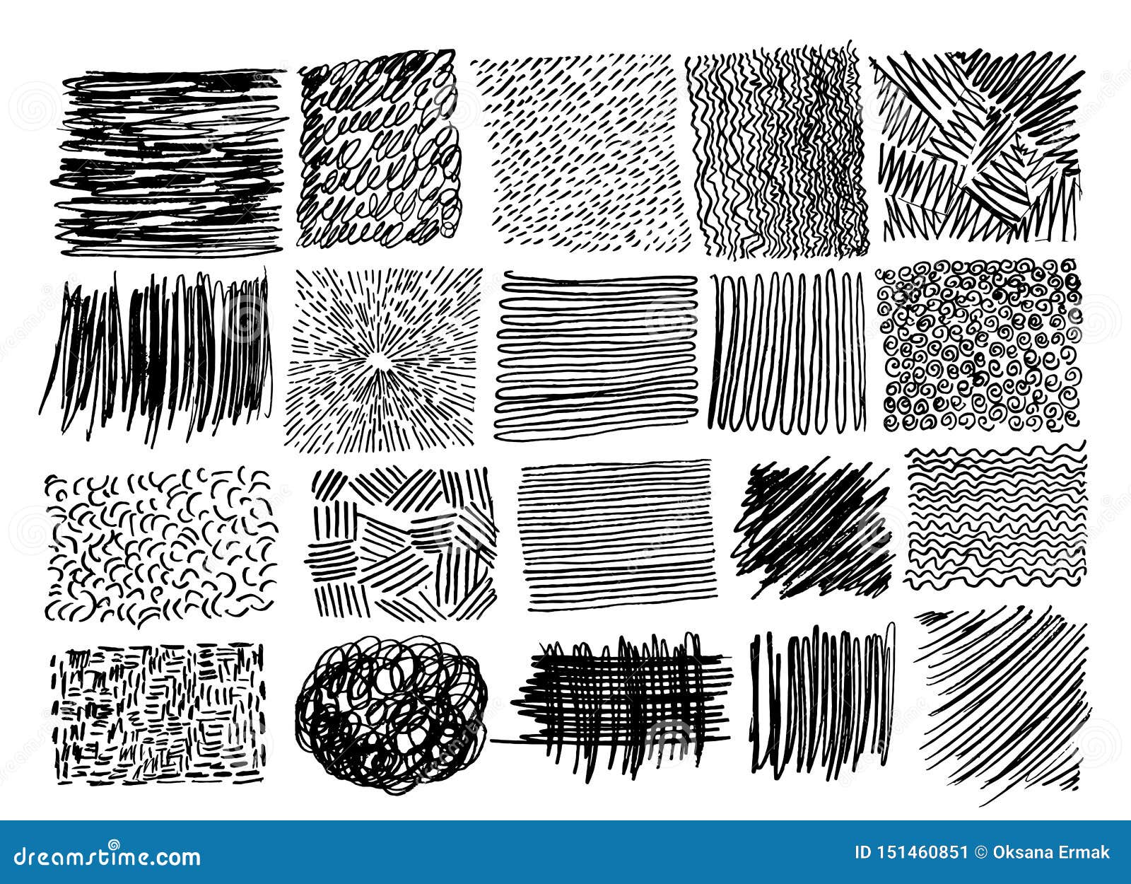 Set of Hand Drawn Doodle Textures Isolated on White Stock Vector ...