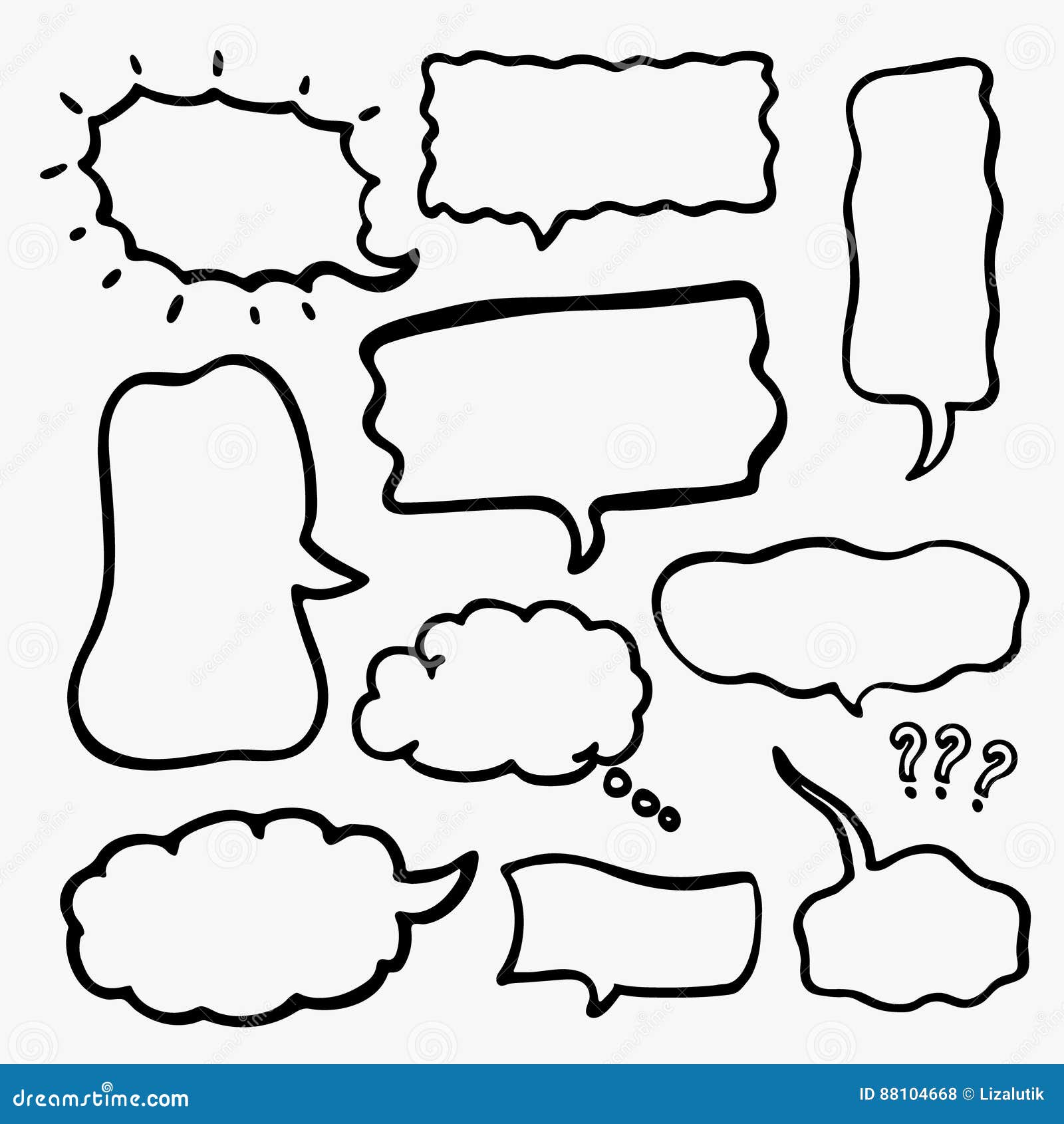Set of Sketched Speech Bubbles Stock Vector - Illustration of isolated ...