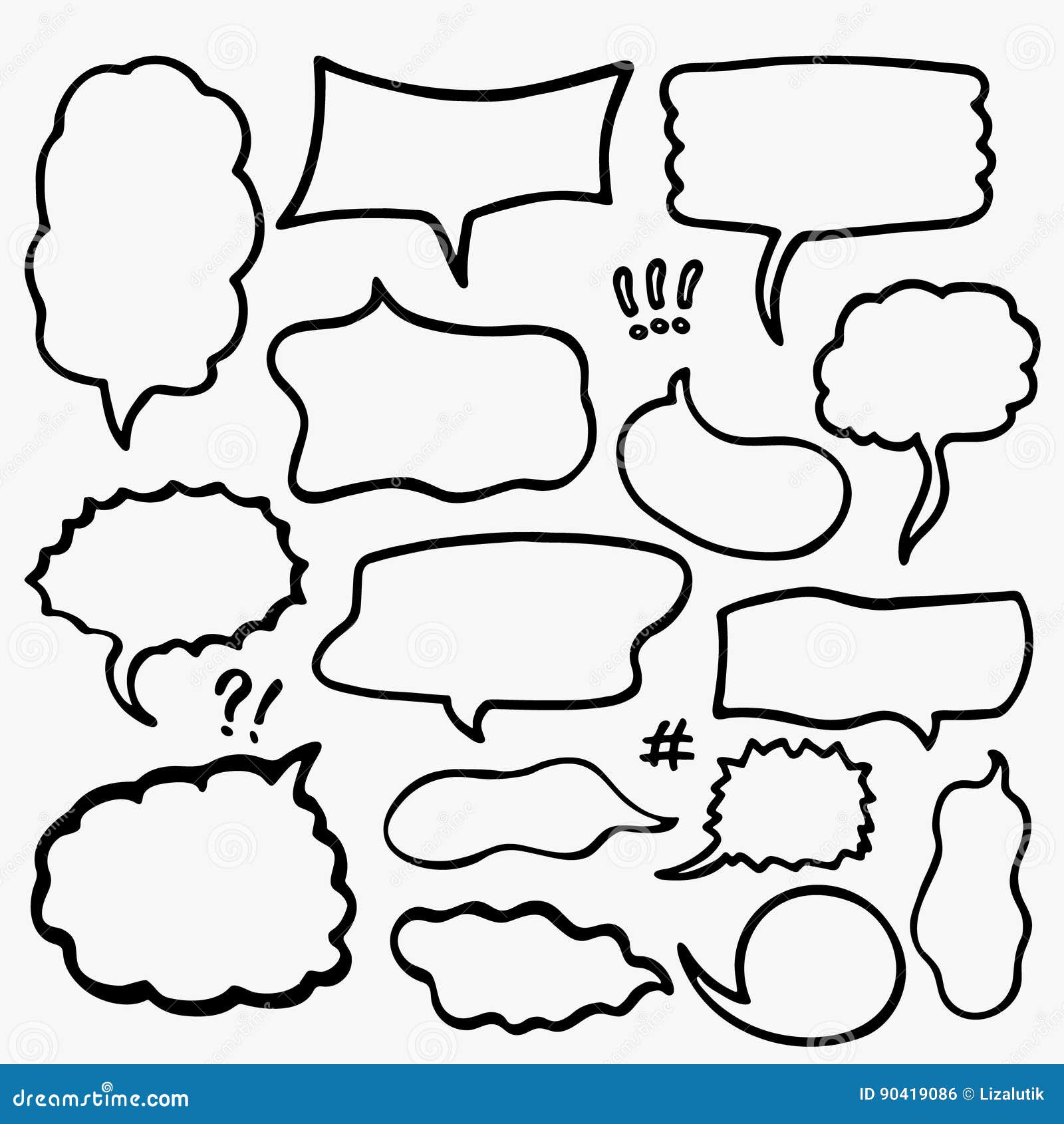 Set of Sketched Speech Bubbles Stock Vector - Illustration of line ...