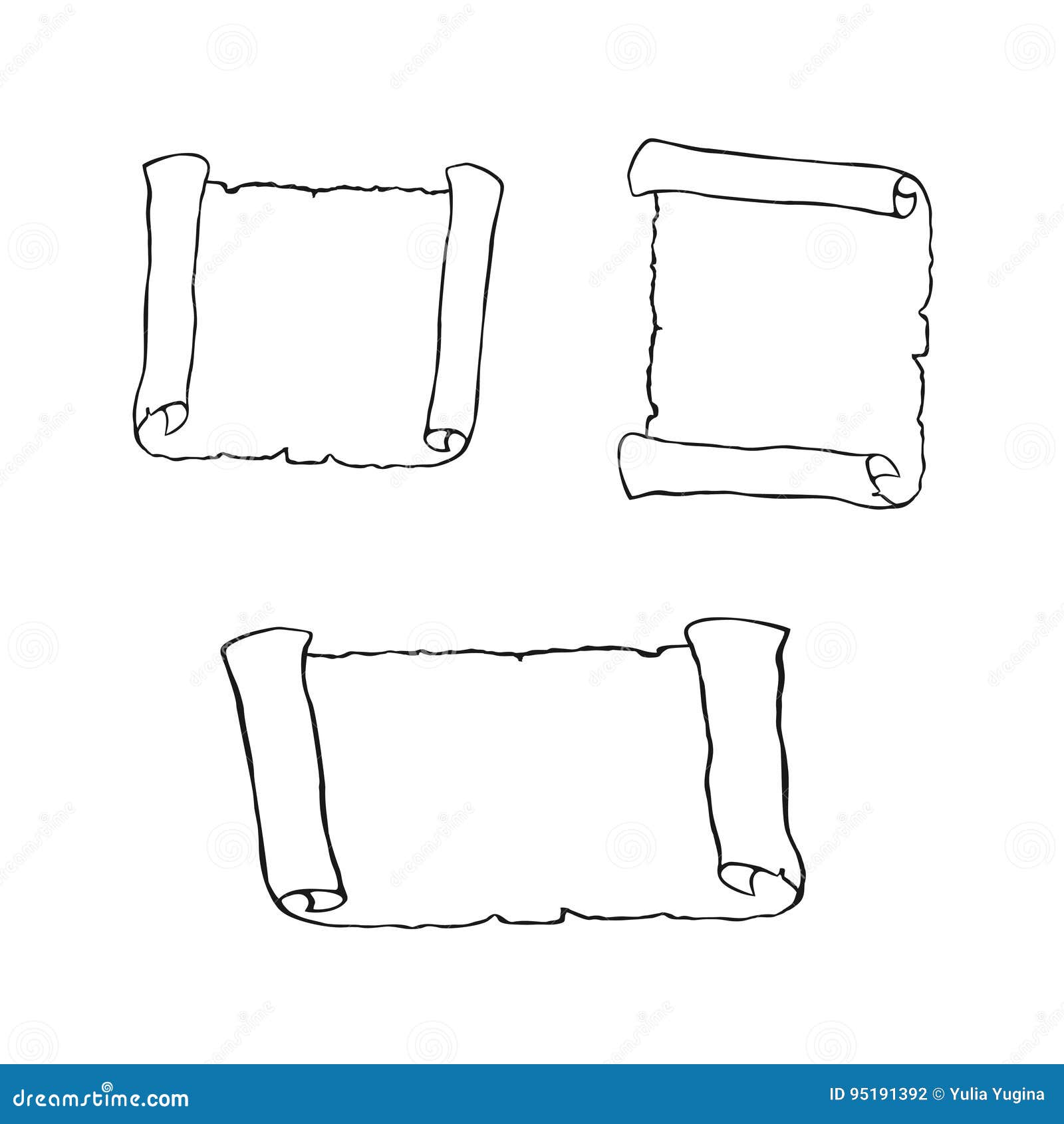 Set Of Sketches Of Ancient Scroll, Isolated On White Background. Stock ...