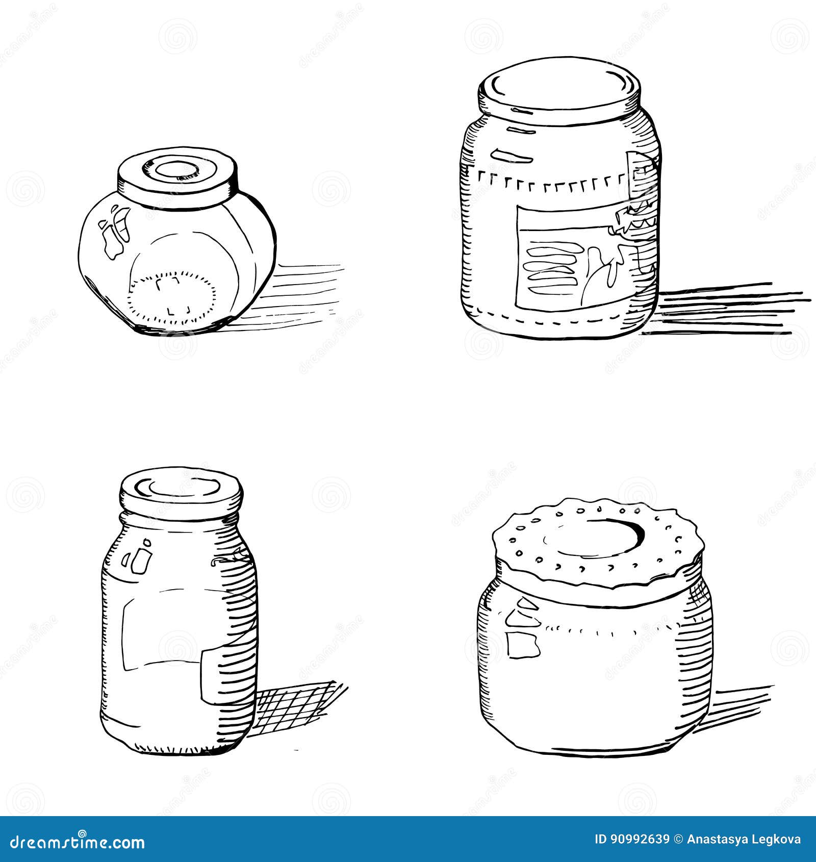Set of Sketches of Closed Glass Jars Stock Illustration - Illustration ...
