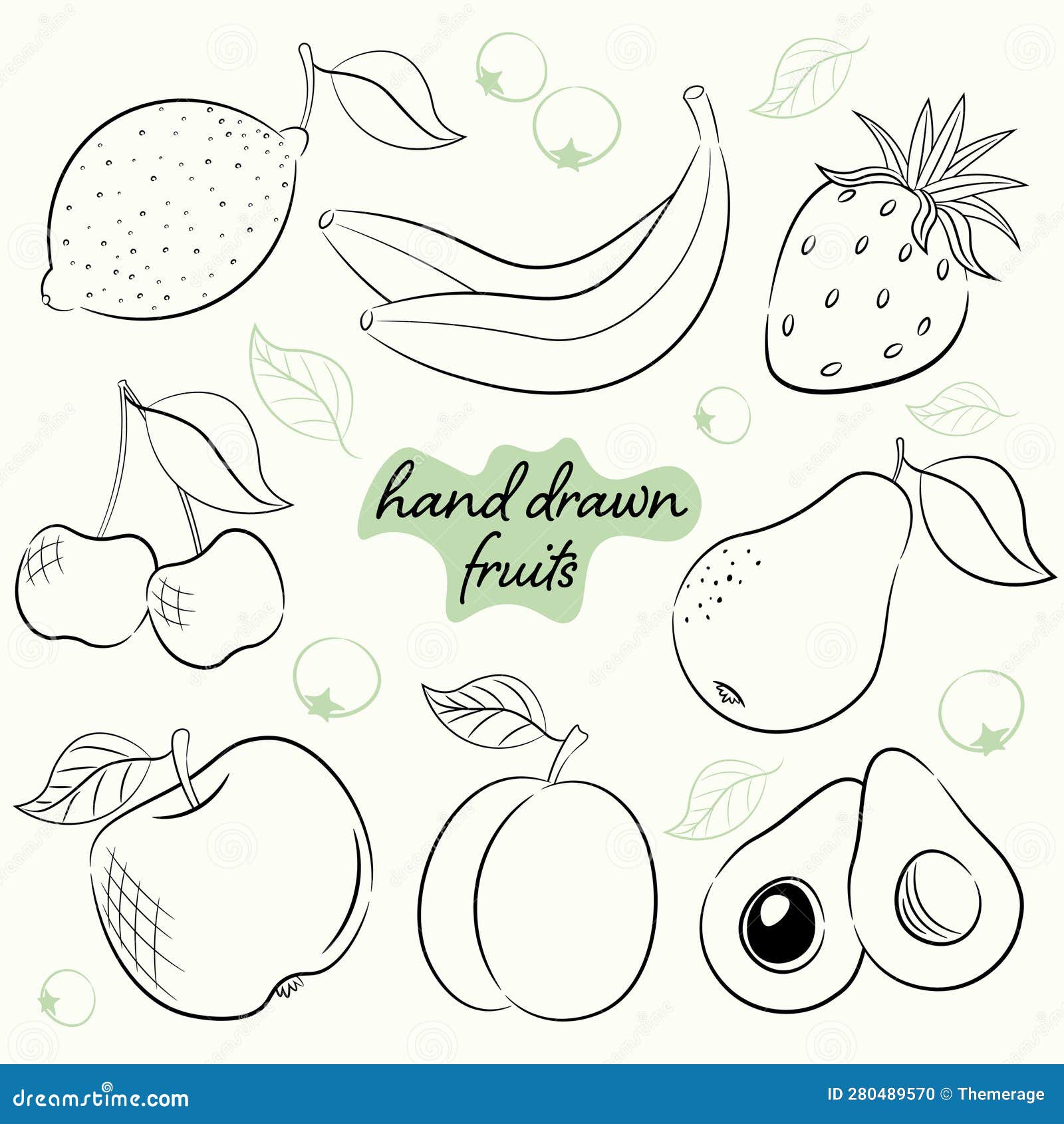 Set of 8 Sketching Fruits in Hand Drawing Style Stock Vector ...