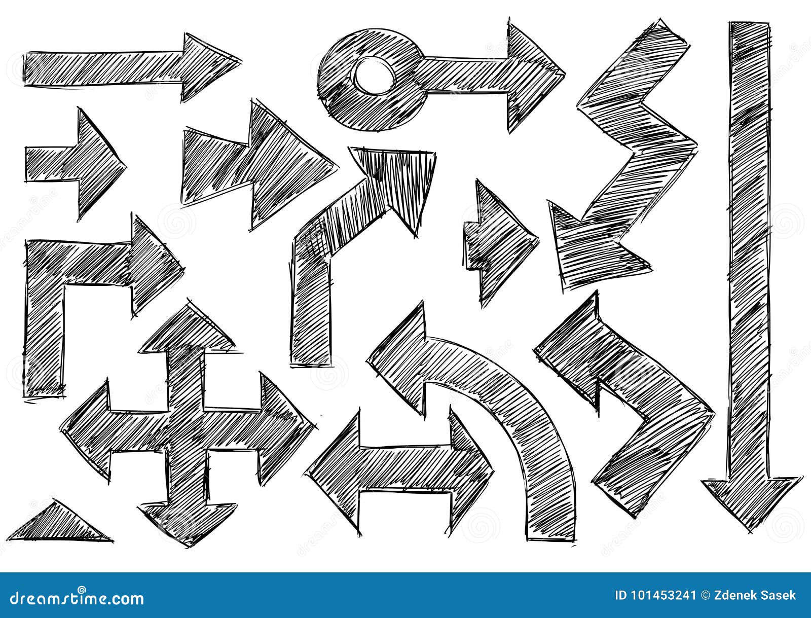 Set of Sketchy Hatched Arrows Doodles Stock Vector - Illustration of ...