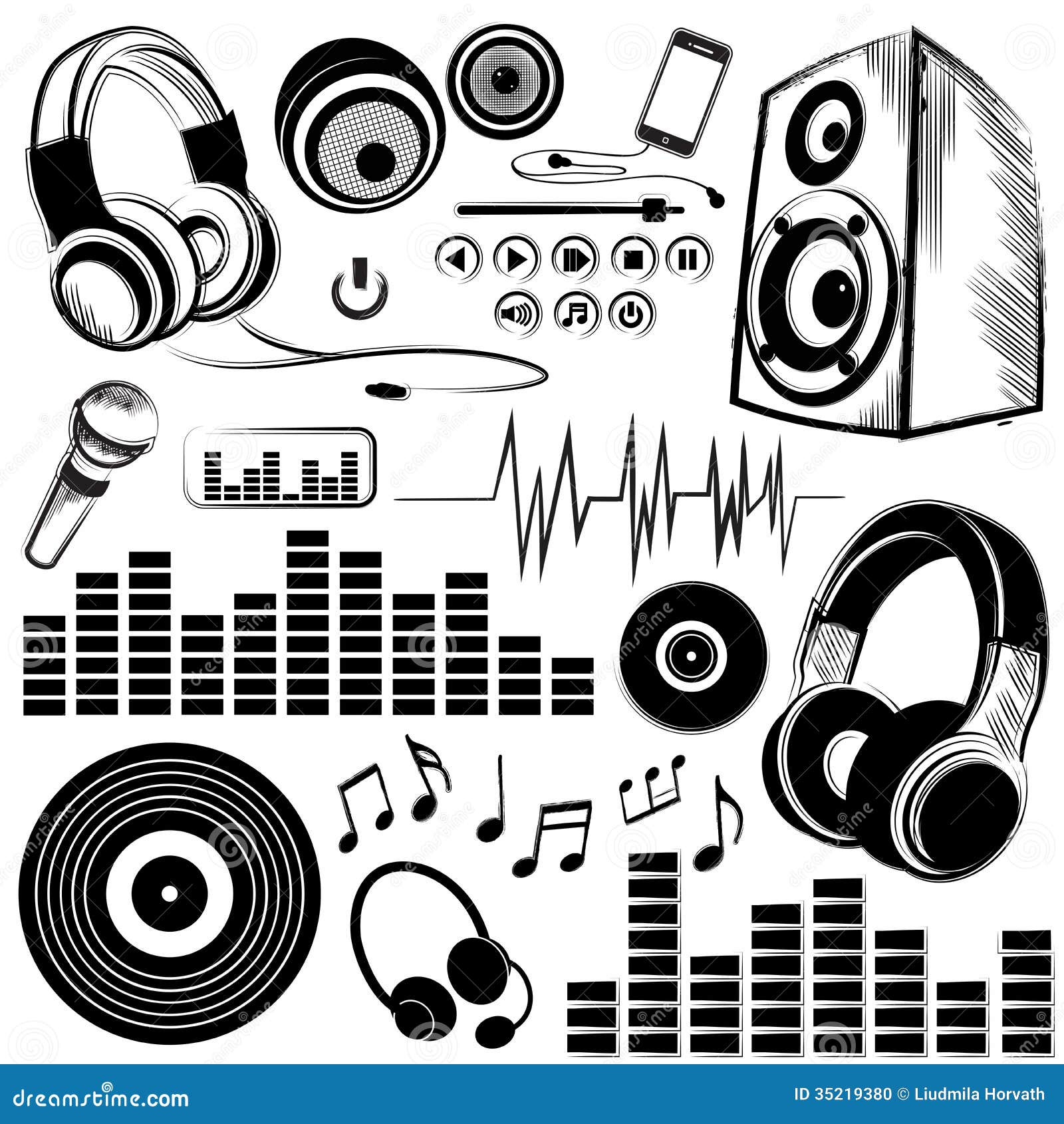 Set of Sketchy Music Symbols and Icons Stock Vector - Illustration of ...