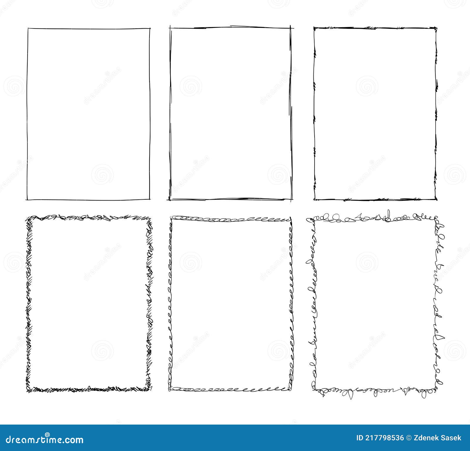 Set of Sketchy Ornamental Frames, Cartoon Hand Drawing Stock Vector ...