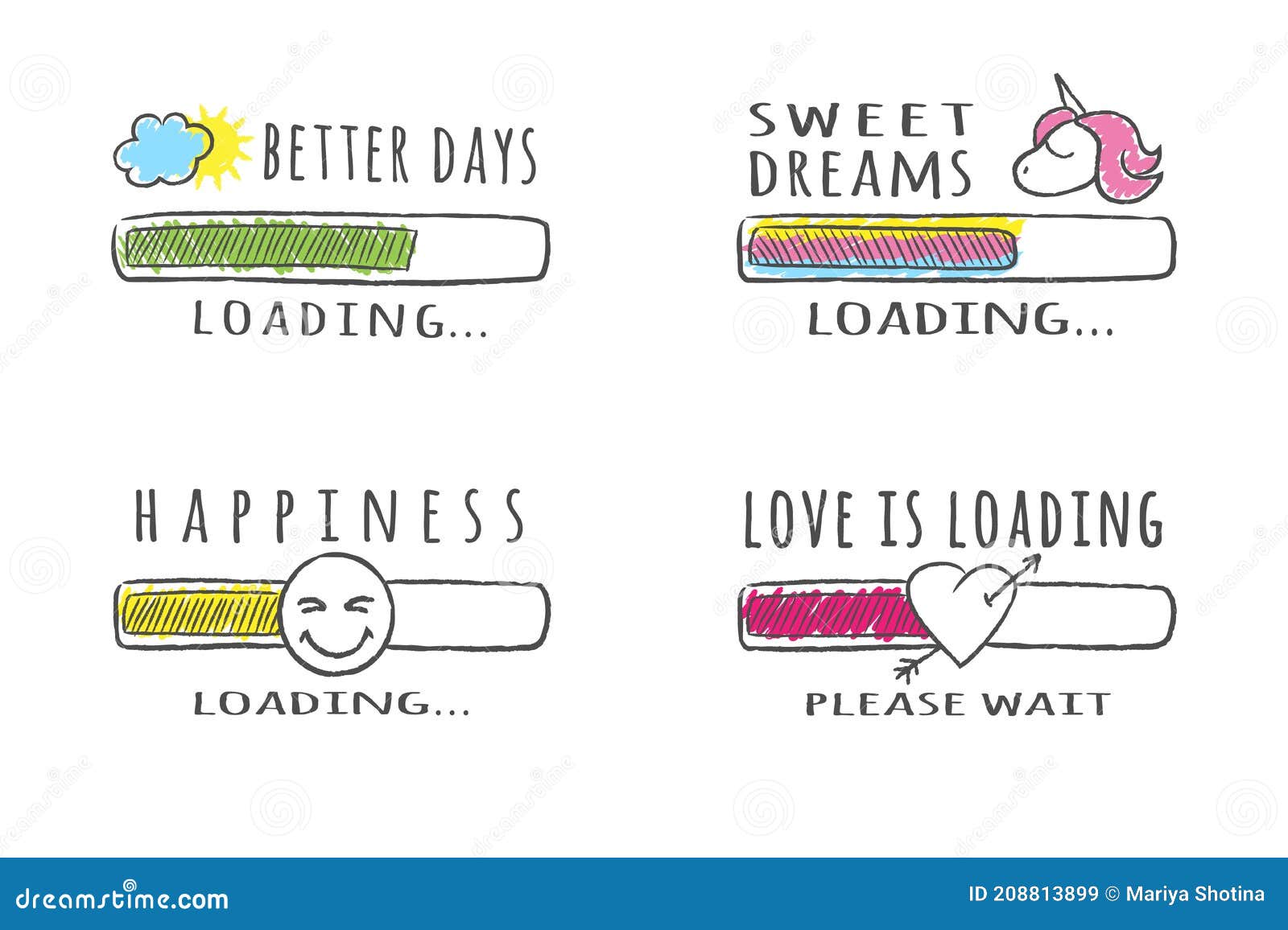 Set Of Sketchy Progress Bars With Different Inscriptions. Better Days ...