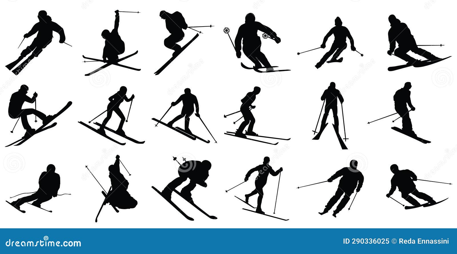 Set of ski silhouettes stock illustration. Illustration of collection ...