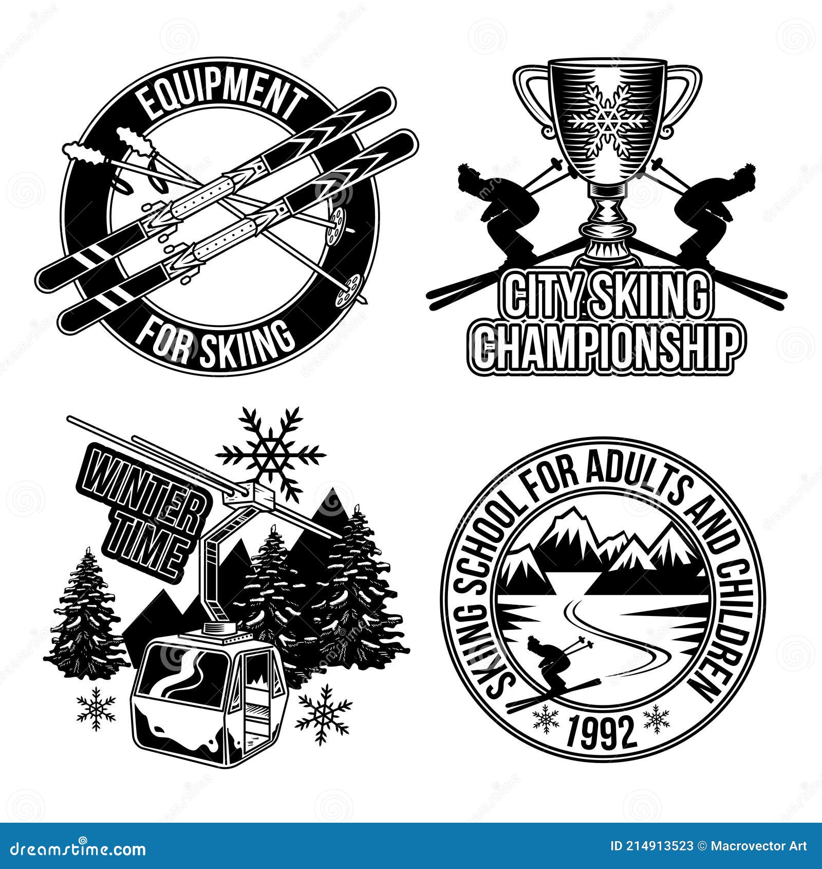 Set of Skiing Emblems, Labels, Badges, Logos. Isolated on White Stock ...