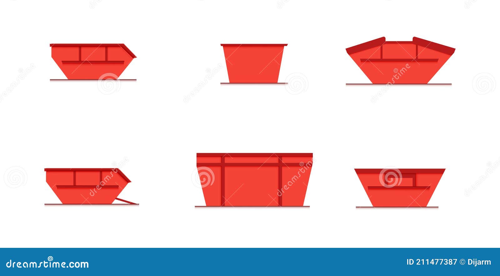 Set of Skip Bin is a Large Open-topped Waste Container. Red Skip Vector ...