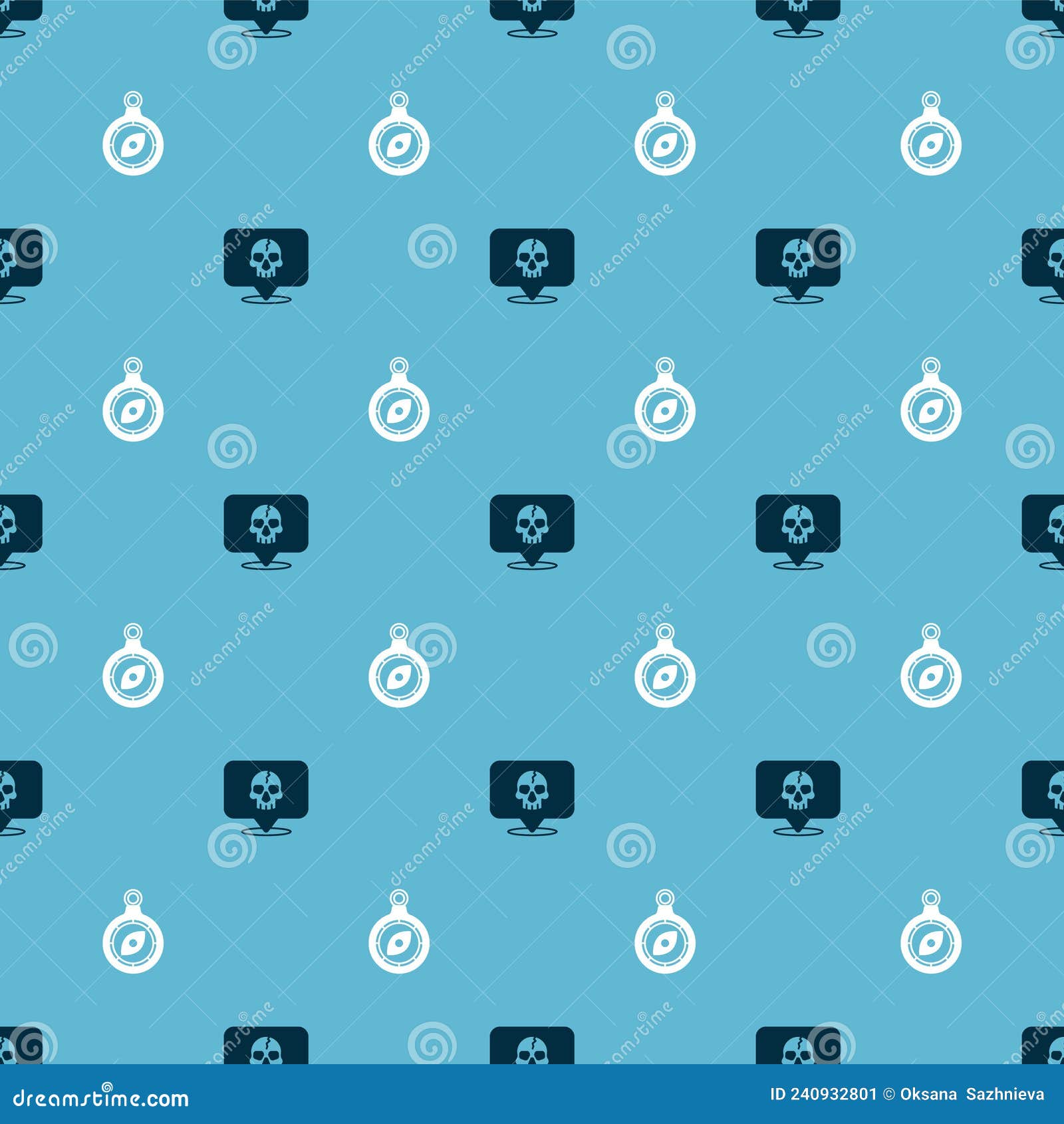 Set Skull and Compass on Seamless Pattern. Vector Stock Vector ...