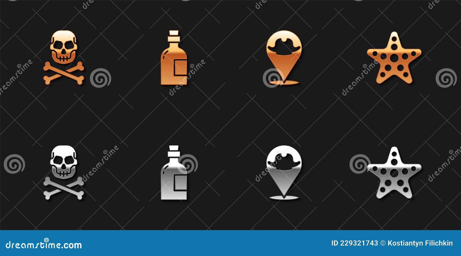 Set Skull on Crossbones, Alcohol Drink Rum, Location Pirate and ...