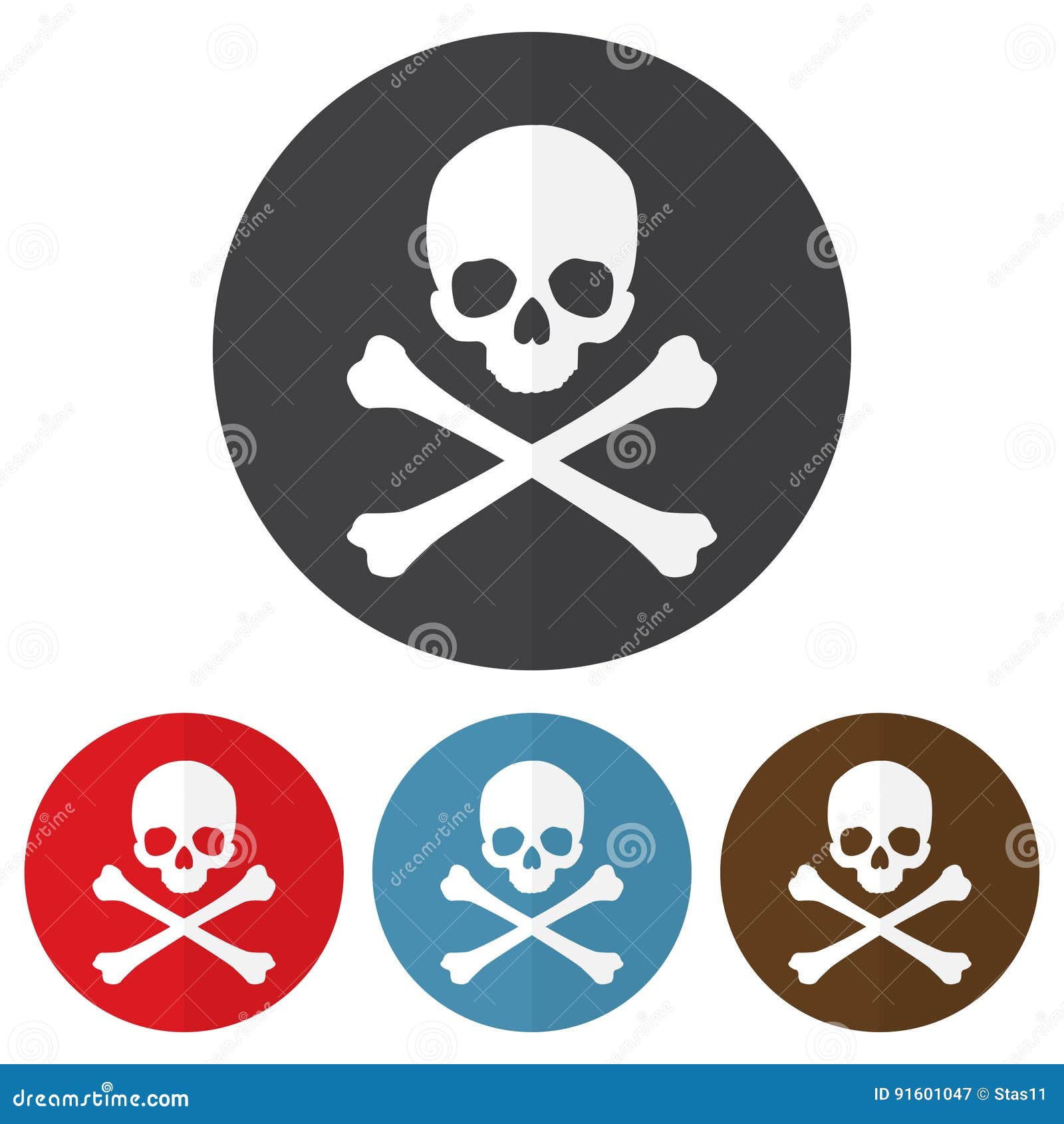 Set of Skull and Crossbones Icon on a Colorful Circles. Vector ...