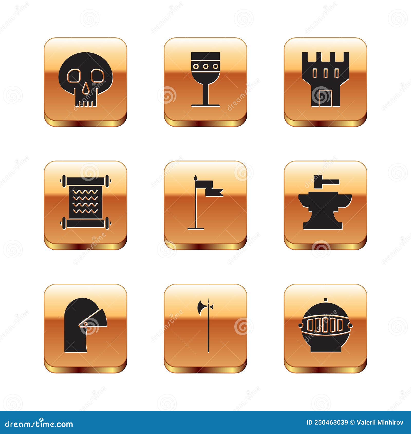 Set Skull, Medieval Iron Helmet, Halberd, Flag, Decree, Parchment ...