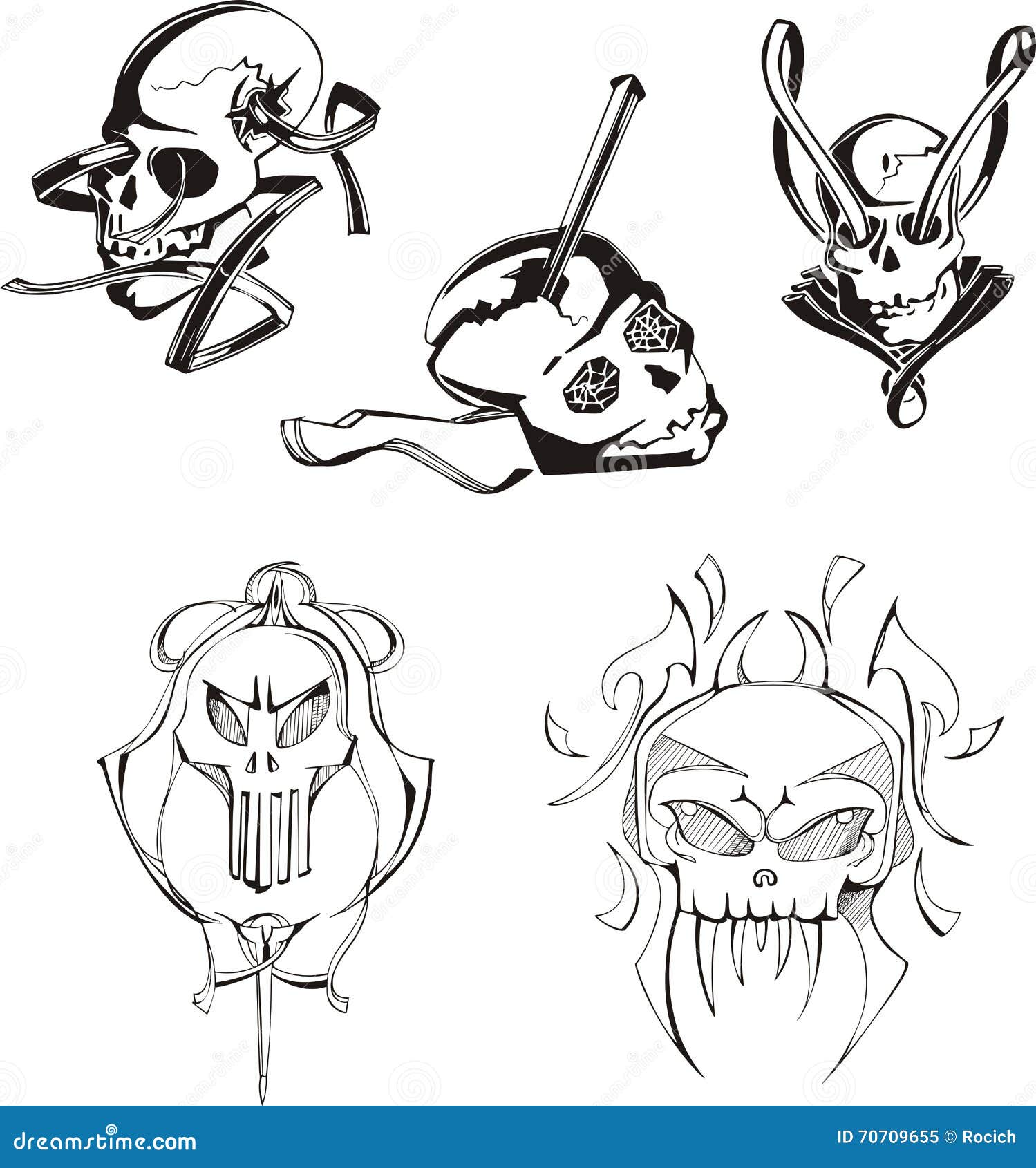 Set of Skulls and Boneheads Stock Vector - Illustration of skeleton ...