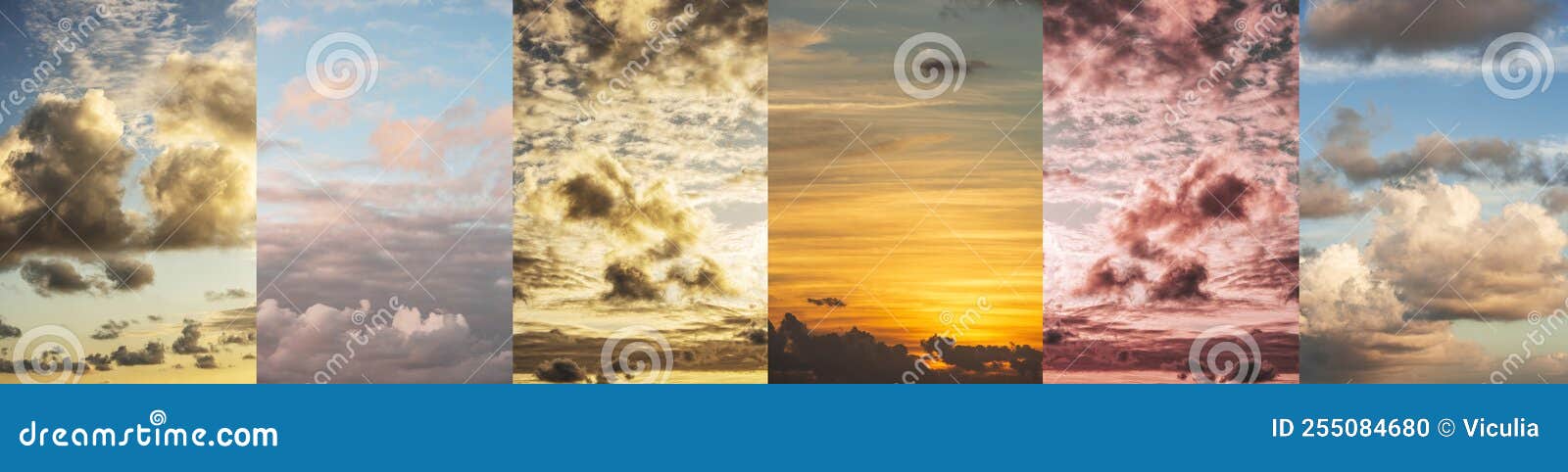 Set of Sky Background with Clouds . Collage with Clouds. Stock Photo ...