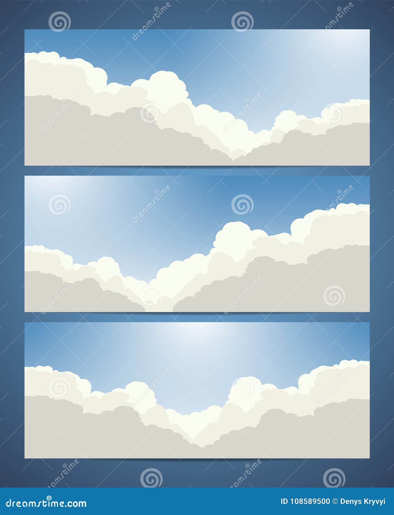 Set of Sky Banners with Clouds and Sunlight Stock Vector - Illustration ...