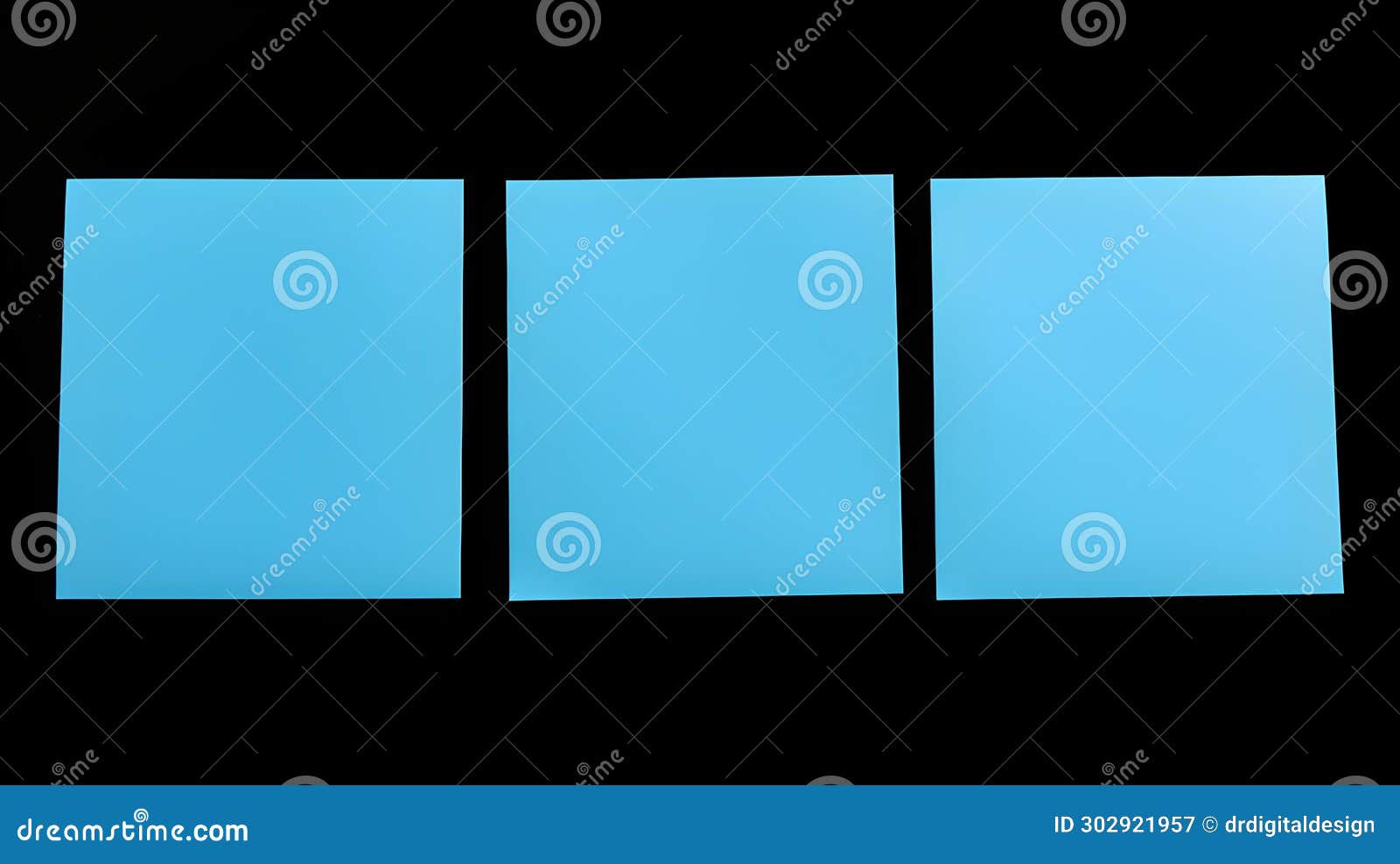 Set of Sky Blue Square Paper Notes on a Black Background. Brainstorming ...