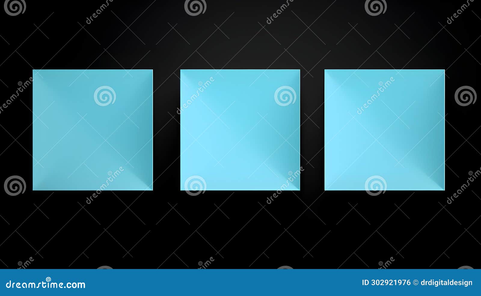 Set of Sky Blue Square Paper Notes on a Black Background. Brainstorming ...