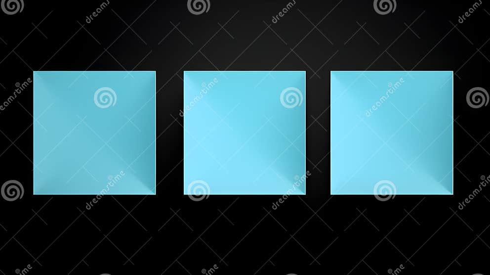 Set of Sky Blue Square Paper Notes on a Black Background. Brainstorming ...