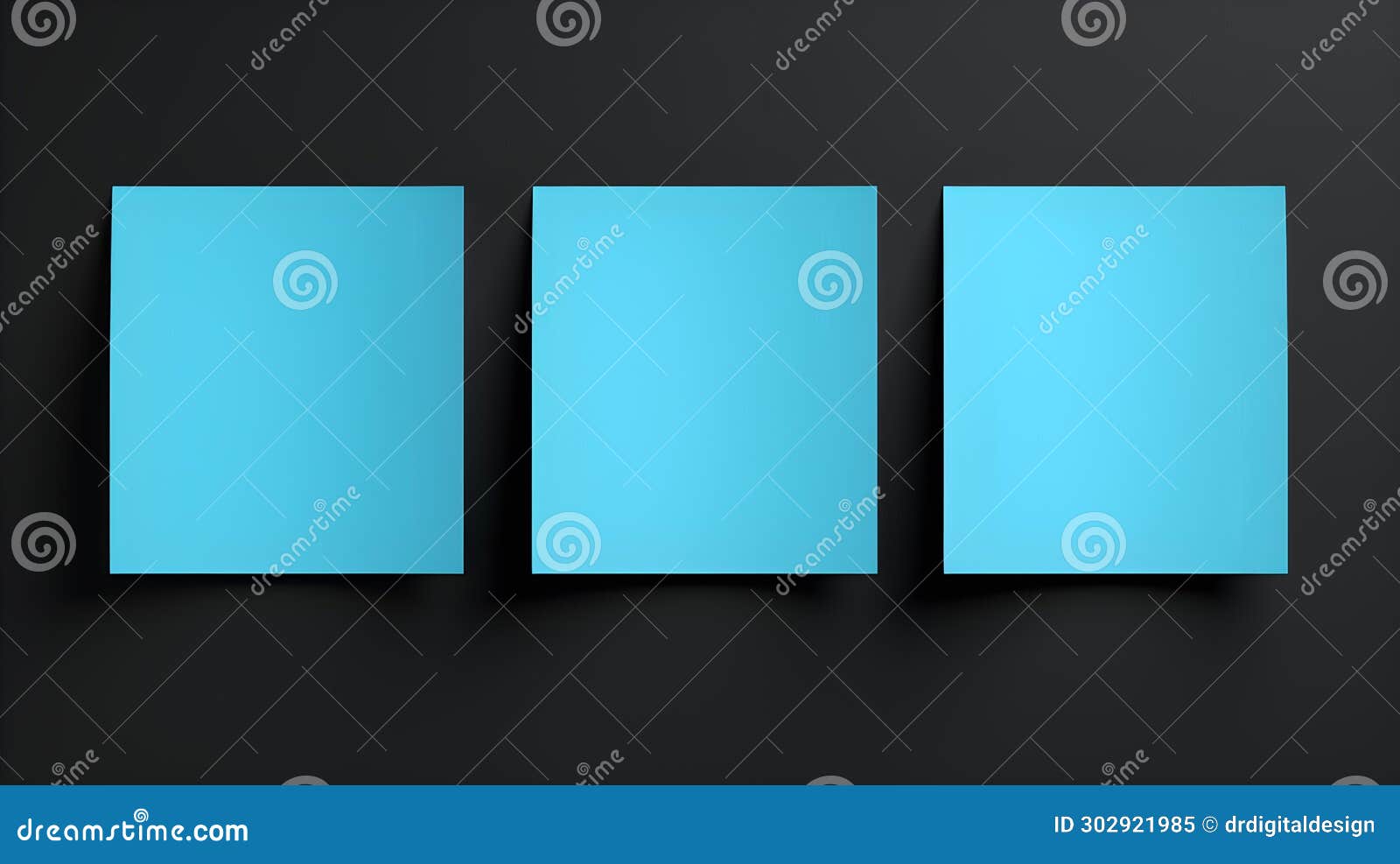 Set of Sky Blue Square Paper Notes on a Black Background. Brainstorming ...