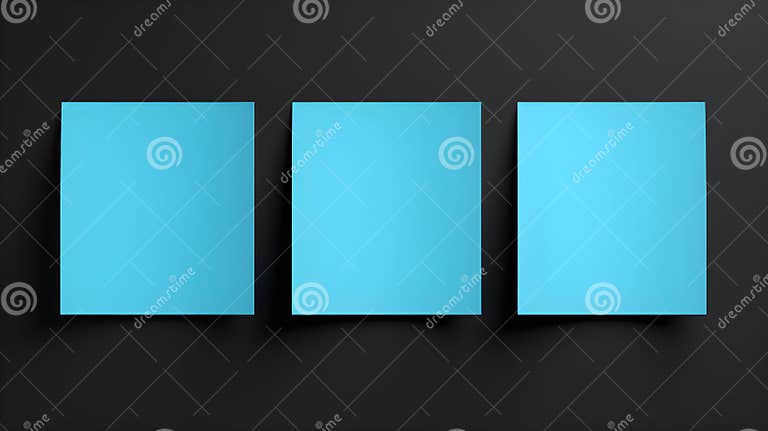 Set of Sky Blue Square Paper Notes on a Black Background. Brainstorming ...