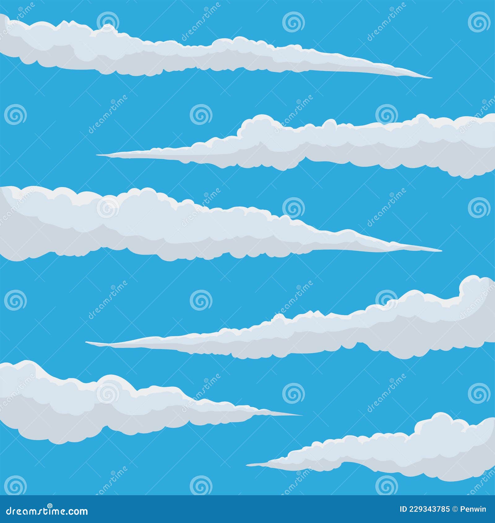 Set with Sky and Sliced White Clouds, Vector Illustration Stock Vector ...