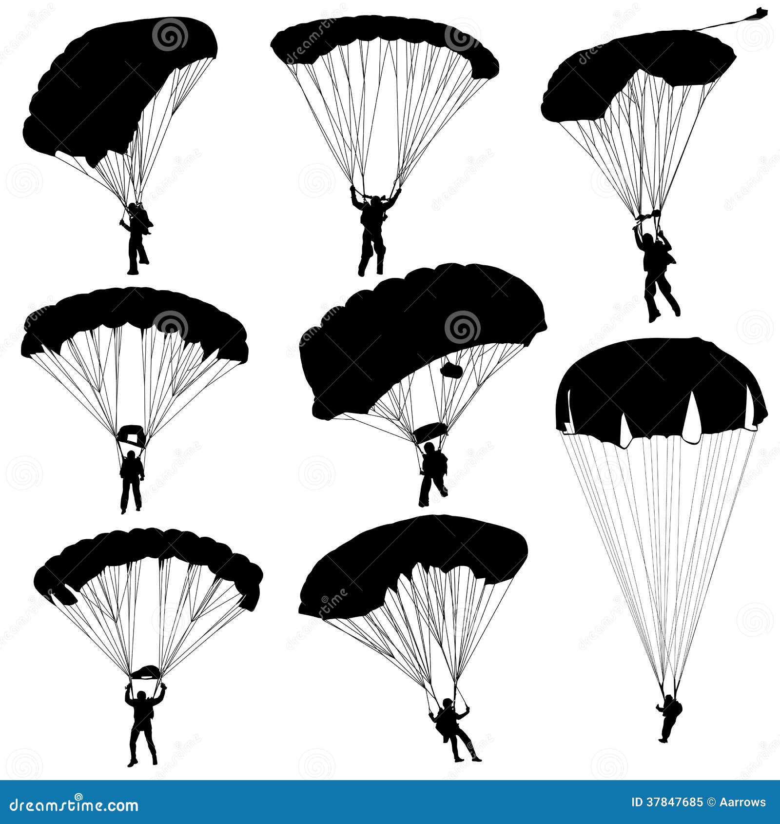 Set Skydiver, Silhouettes Parachuting Vector Stock Vector ...