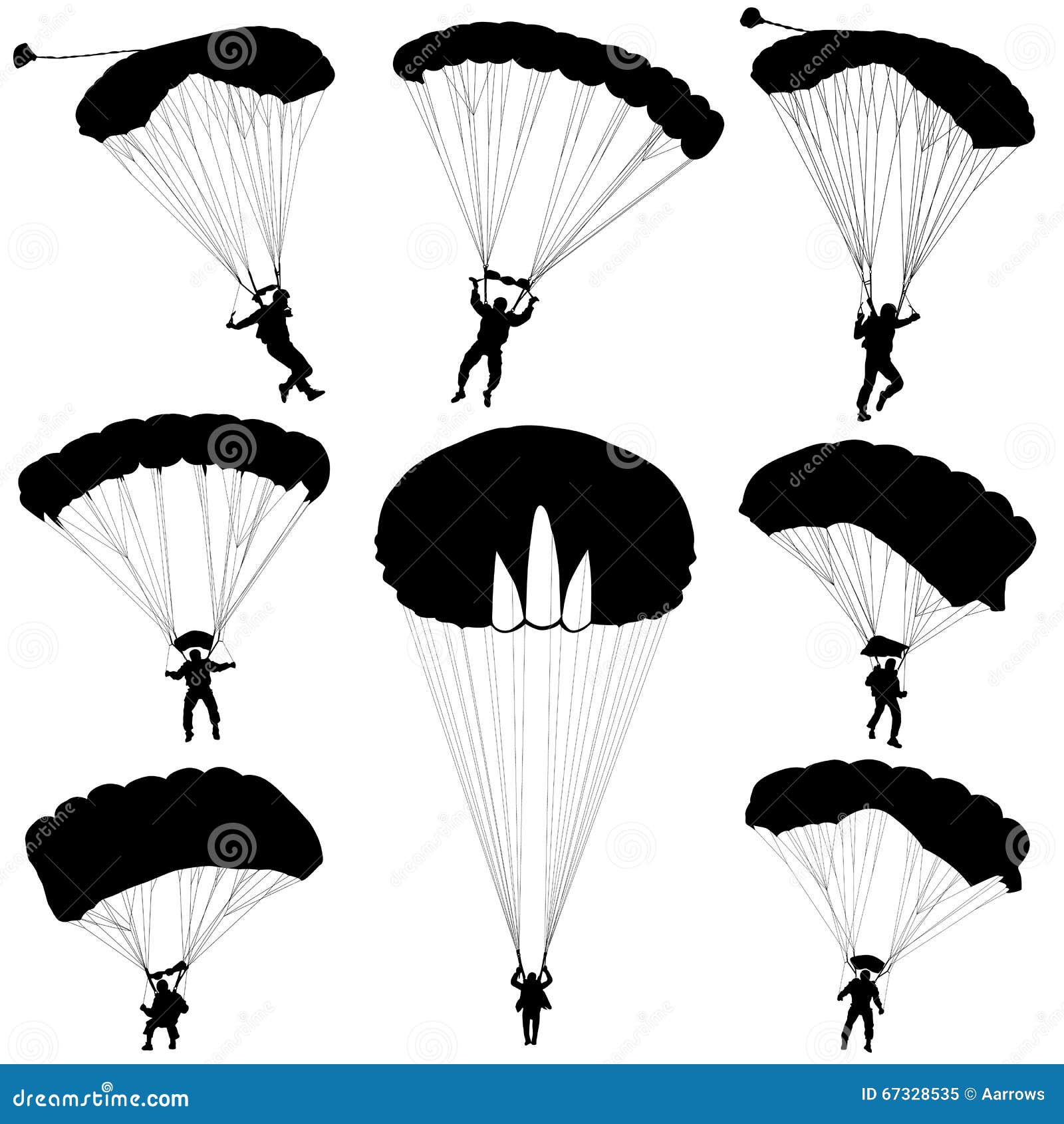 Parachuting Man Paratrooper Descenting Using Parachute Vector Set ...