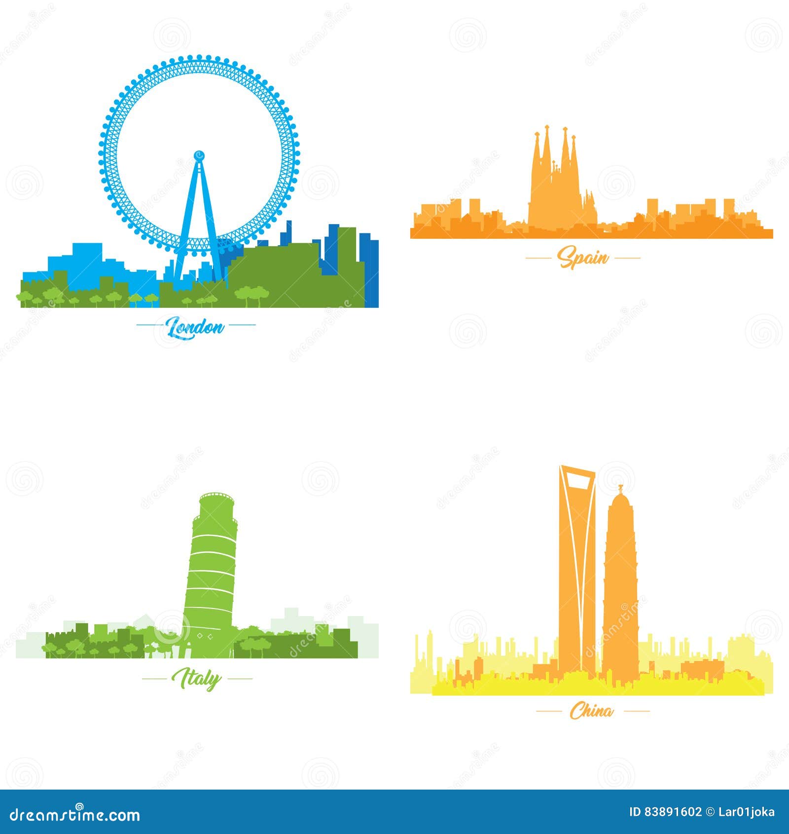 Set of skylines editorial photography. Illustration of city - 83891602