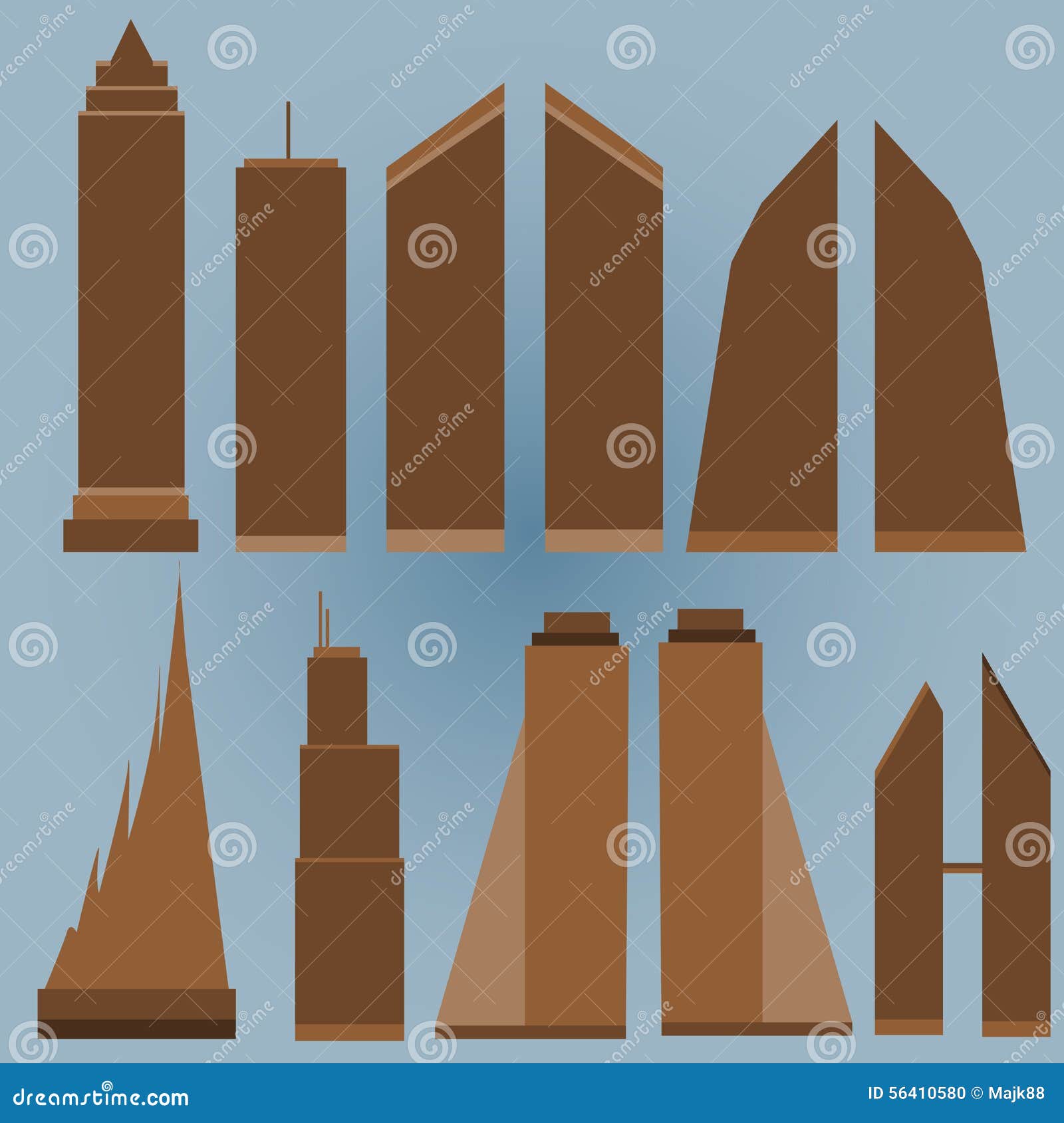 Set Of Skyscraper Shapes With Blue Background Stock Photography ...