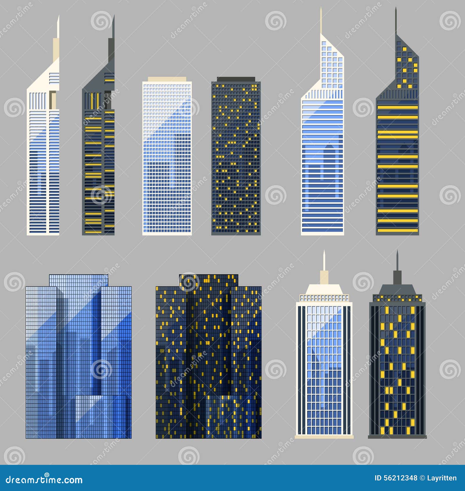 Set of Skyscrapers in the Flat and Detailed Style Stock Vector ...