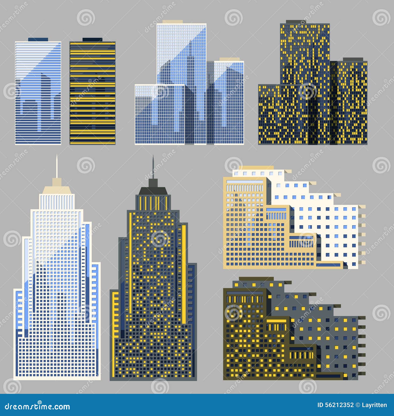 Set of Skyscrapers in the Flat and Detailed Style Stock Vector ...