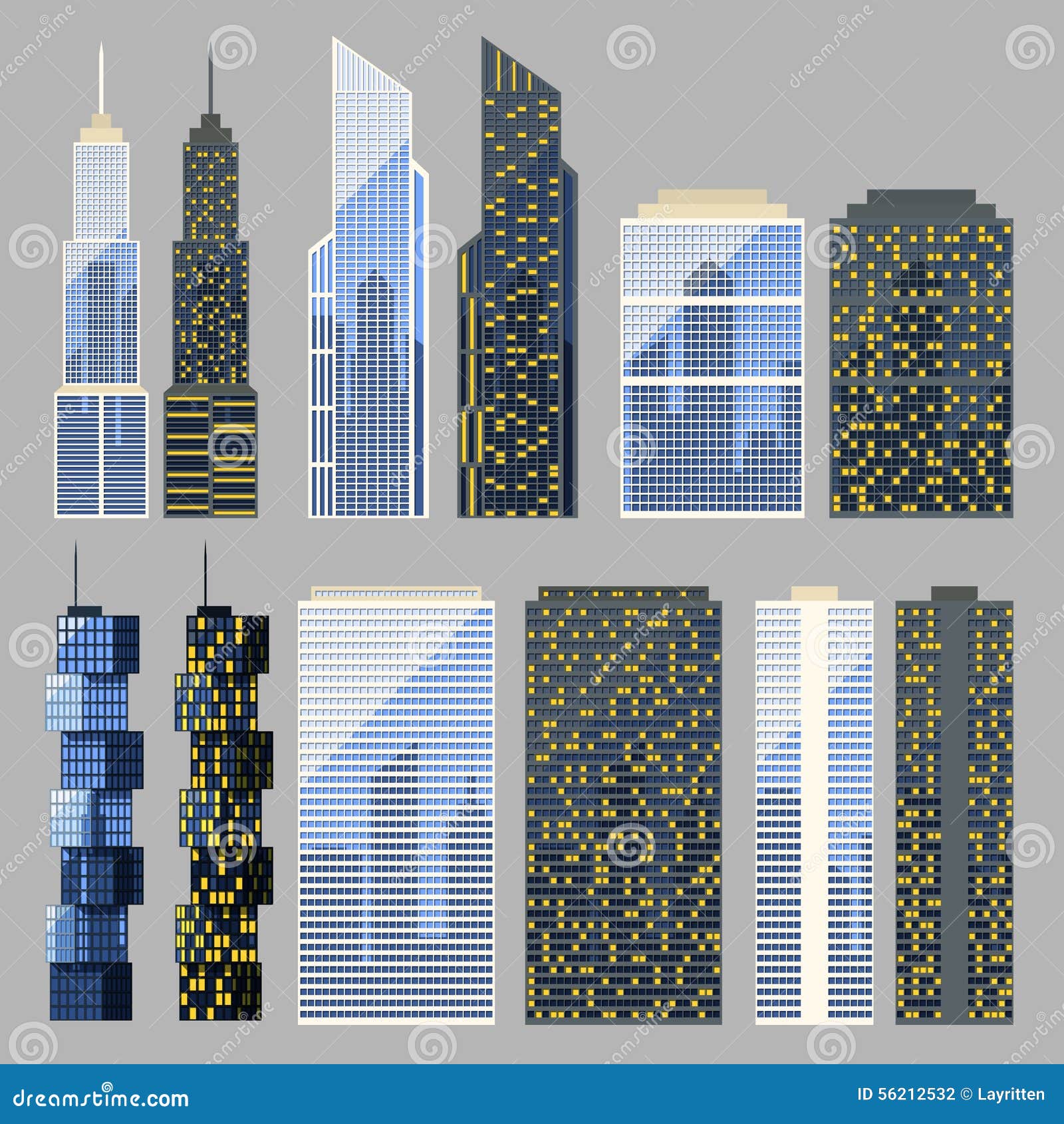 Set of Skyscrapers in the Flat and Detailed Style Stock Vector ...