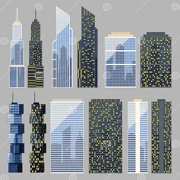 Set of Skyscrapers in the Flat and Detailed Style Stock Vector ...