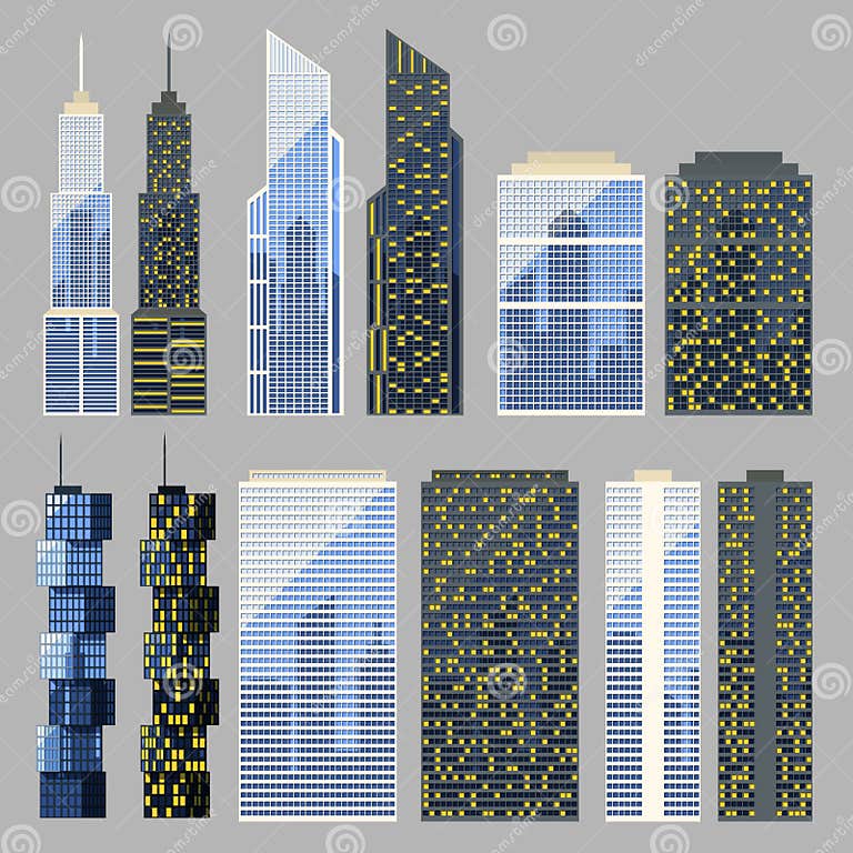 Set of Skyscrapers in the Flat and Detailed Style Stock Vector ...