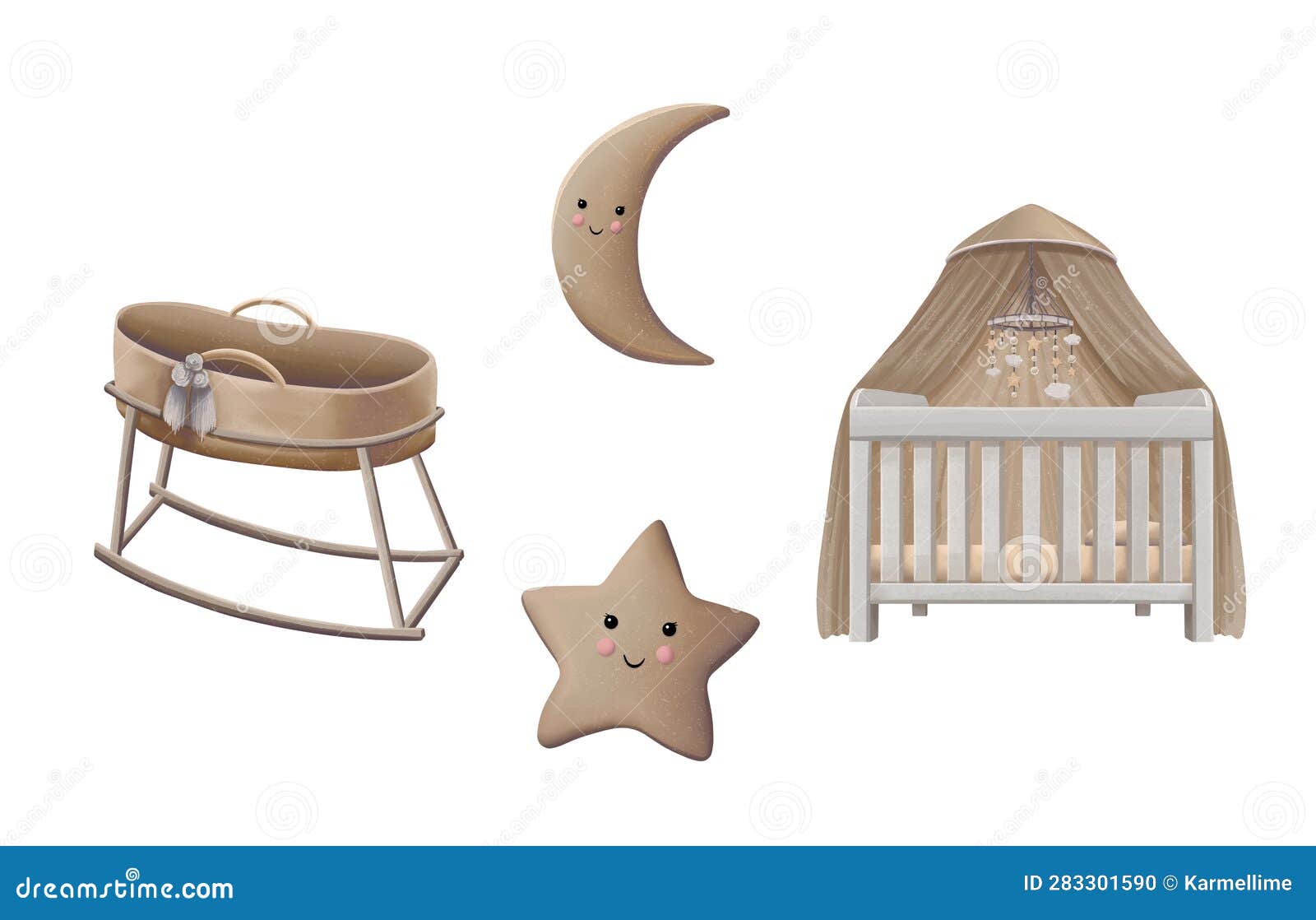 Set of Sleep Objects for Children, 4 in 1 Stock Photo - Illustration of ...