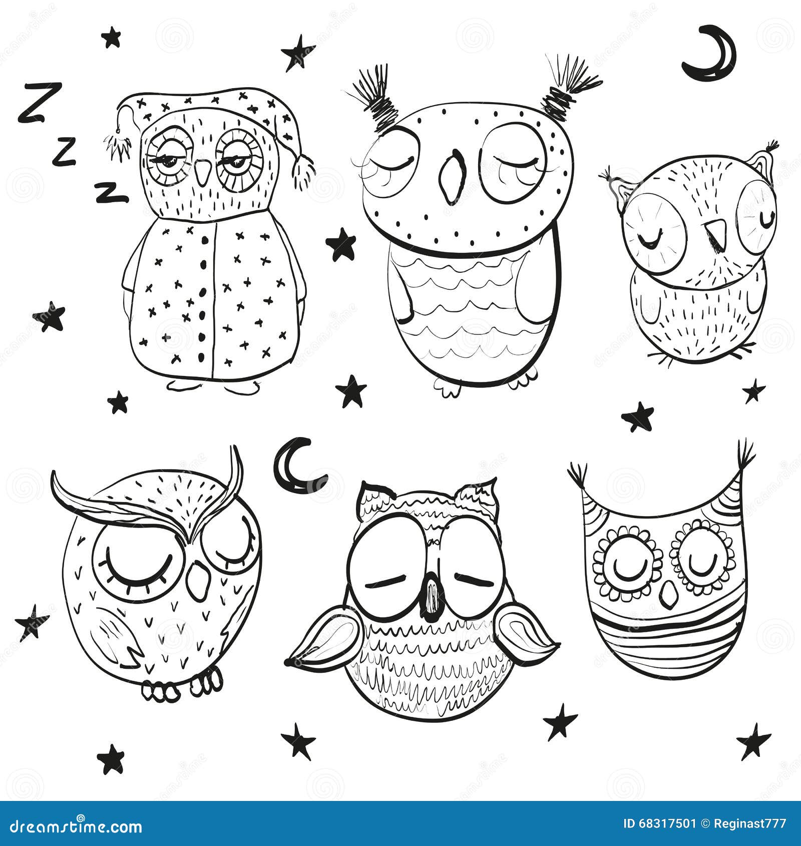 Sleeping Owls On The Branch Coloring Page. Good Night Coloring Book ...