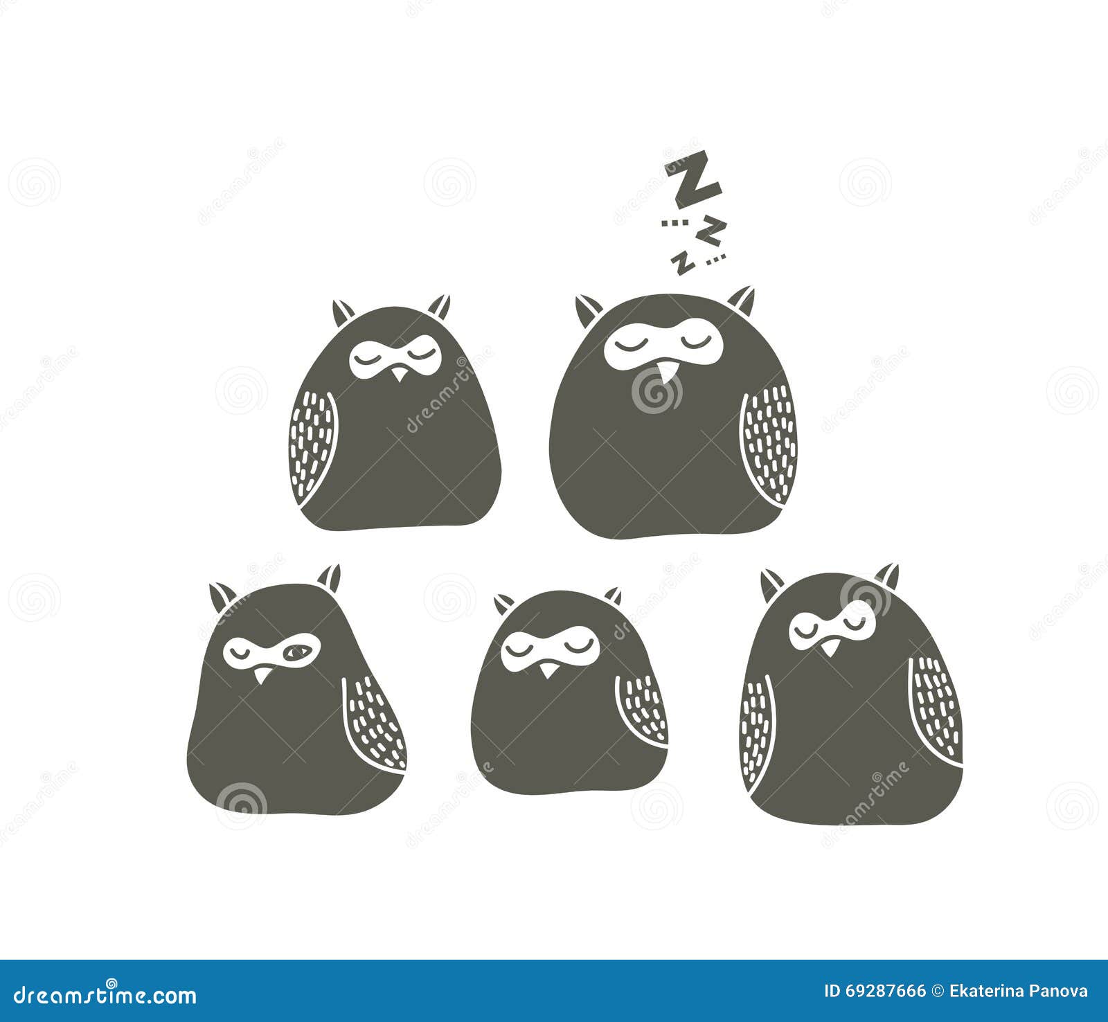 Set of sleeping owls. stock vector. Illustration of isolated - 69287666