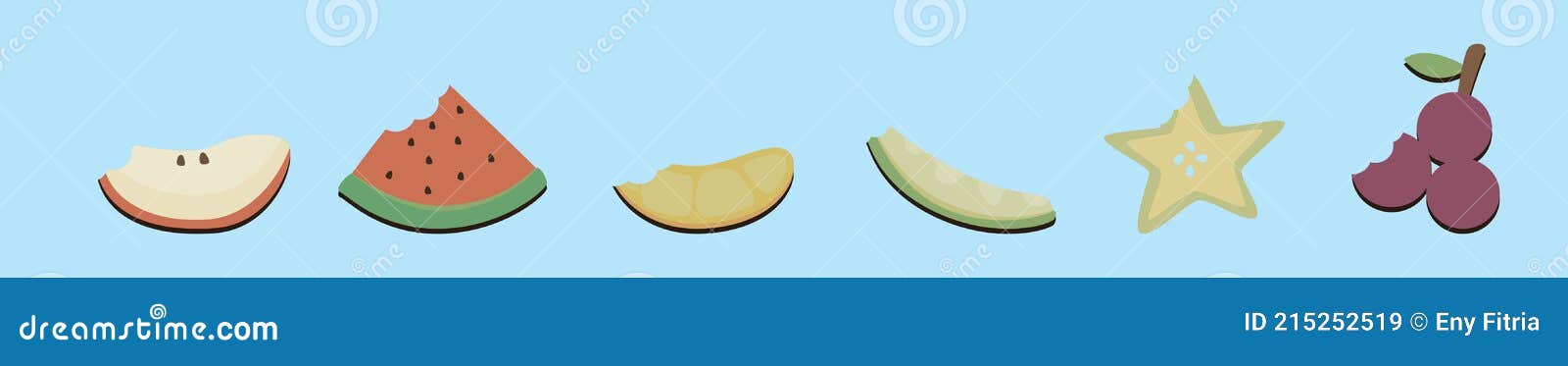 Set of Slice Fruit Bite Cartoon Icon Design Template with Various ...