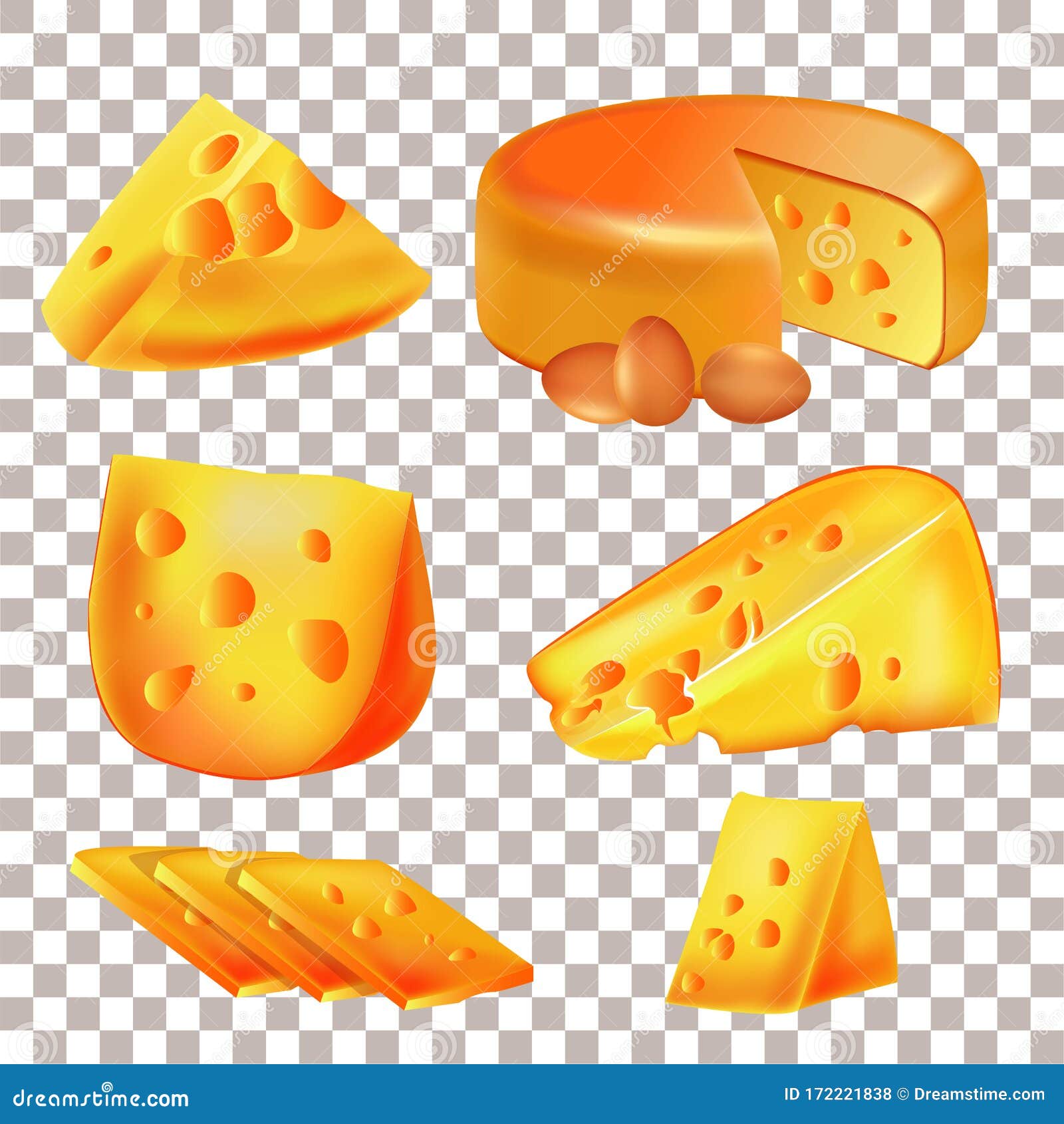 Set of Sliced Cheese, Cheese Head Vector. EPS 10 Stock Illustration ...
