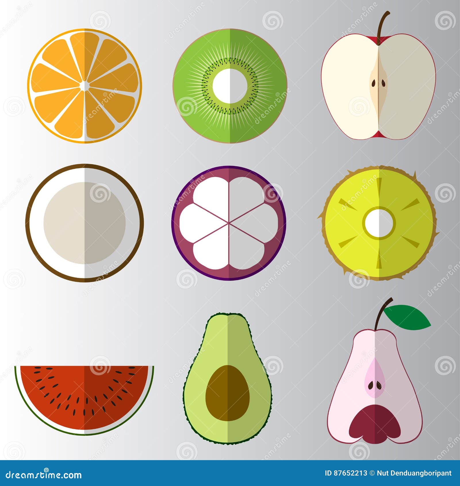 Set of Sliced Cut Fruit Flat Icon Stock Vector - Illustration of fruit ...