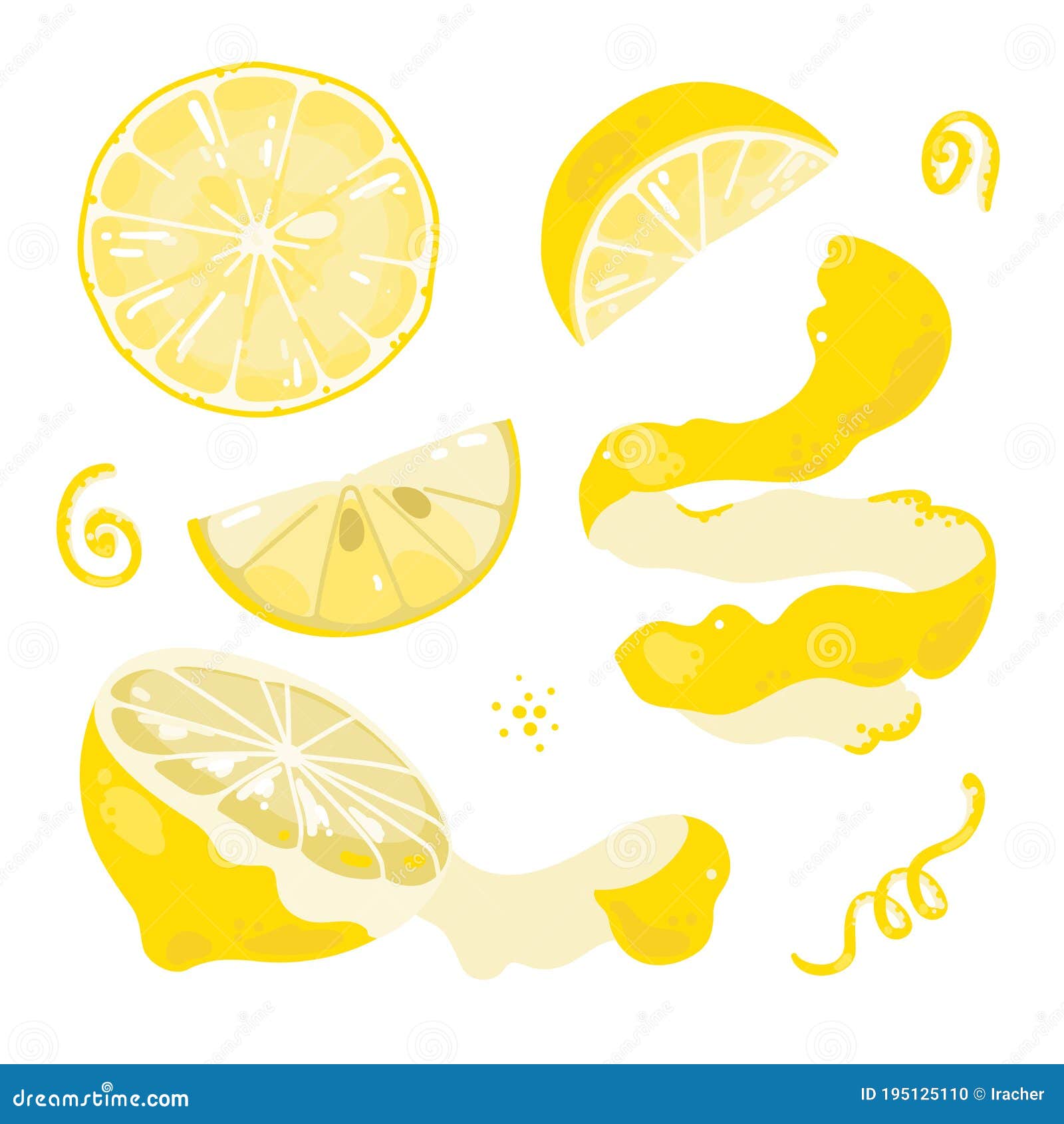 Set of Slices of Lemon on Isolated Background. Lemons and Zest Stock ...