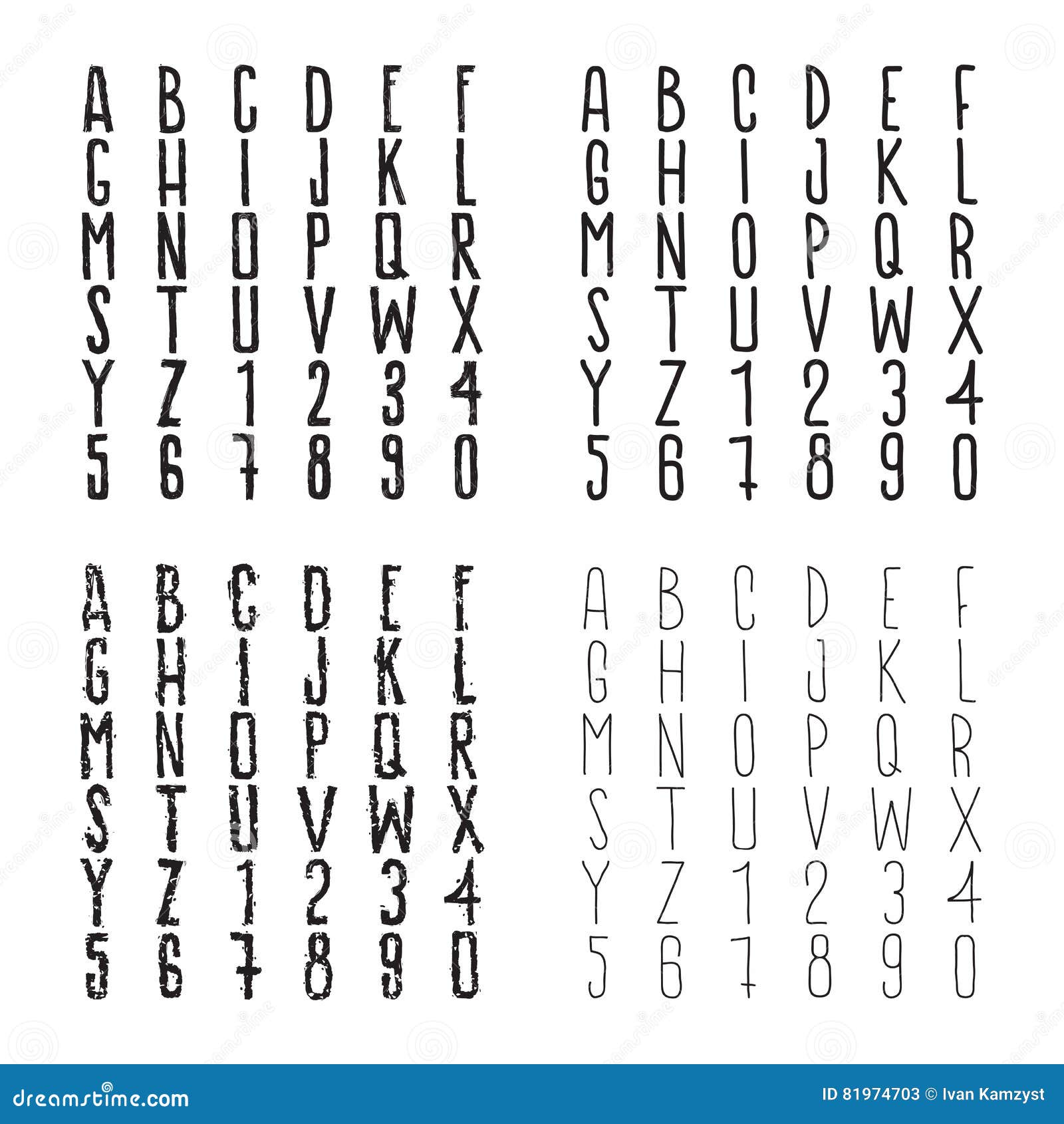 Set with Slim and Rough Grungy Fonts Stock Vector - Illustration of ...