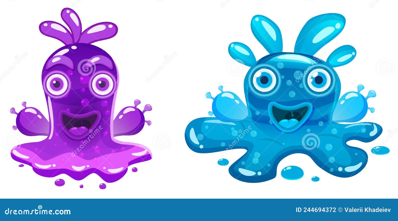 A Set Of Slime Monsters Colorful Glitter Characters Liquid Funny Slimy Aliens Stock Vector