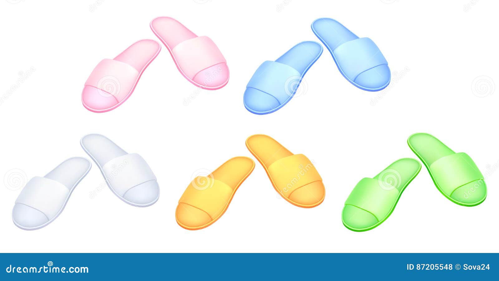 Set of Slippers in Different Colors Stock Vector - Illustration of ...