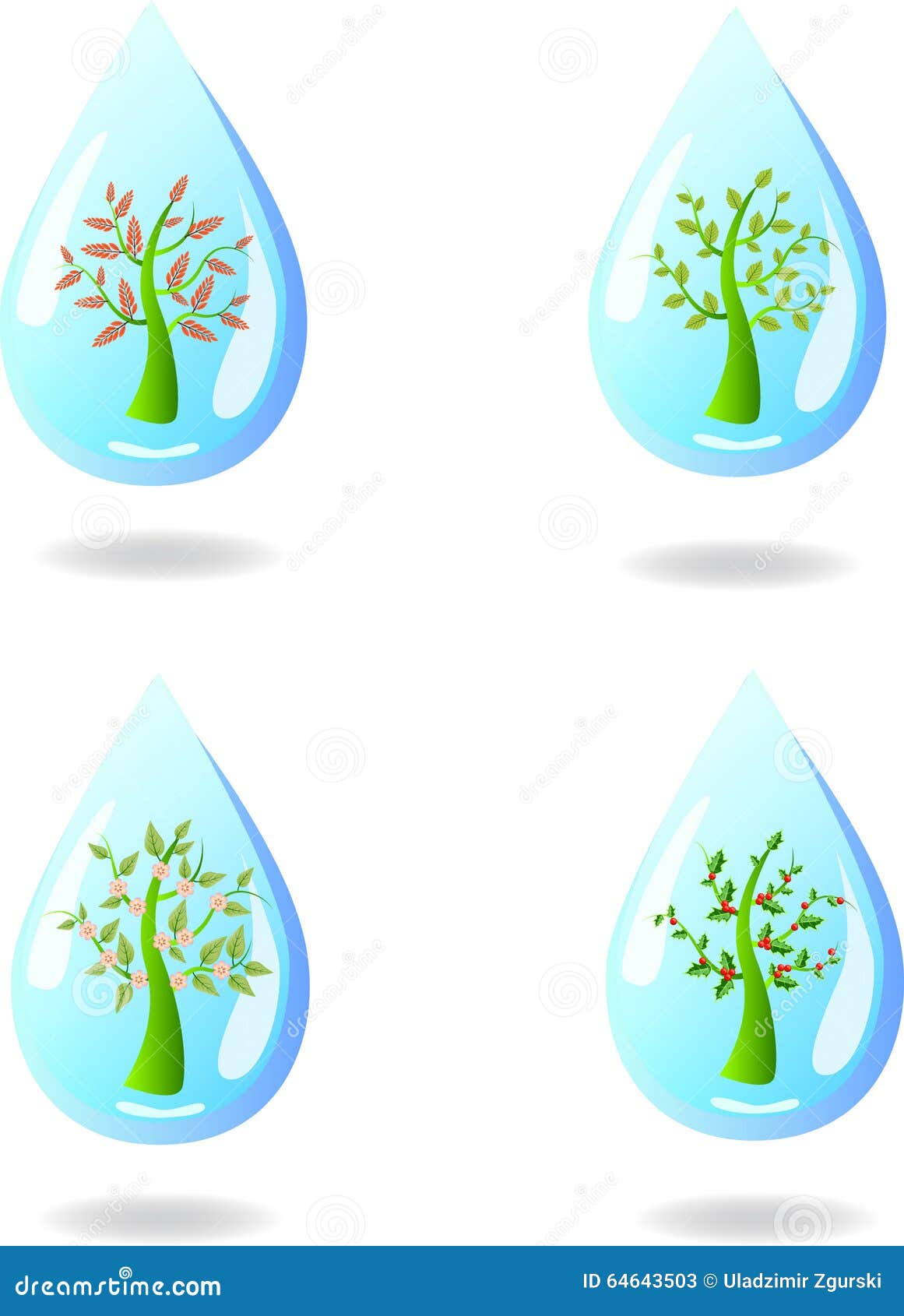 A Set of Small Abstract Trees in a Drop of Water Stock Vector ...