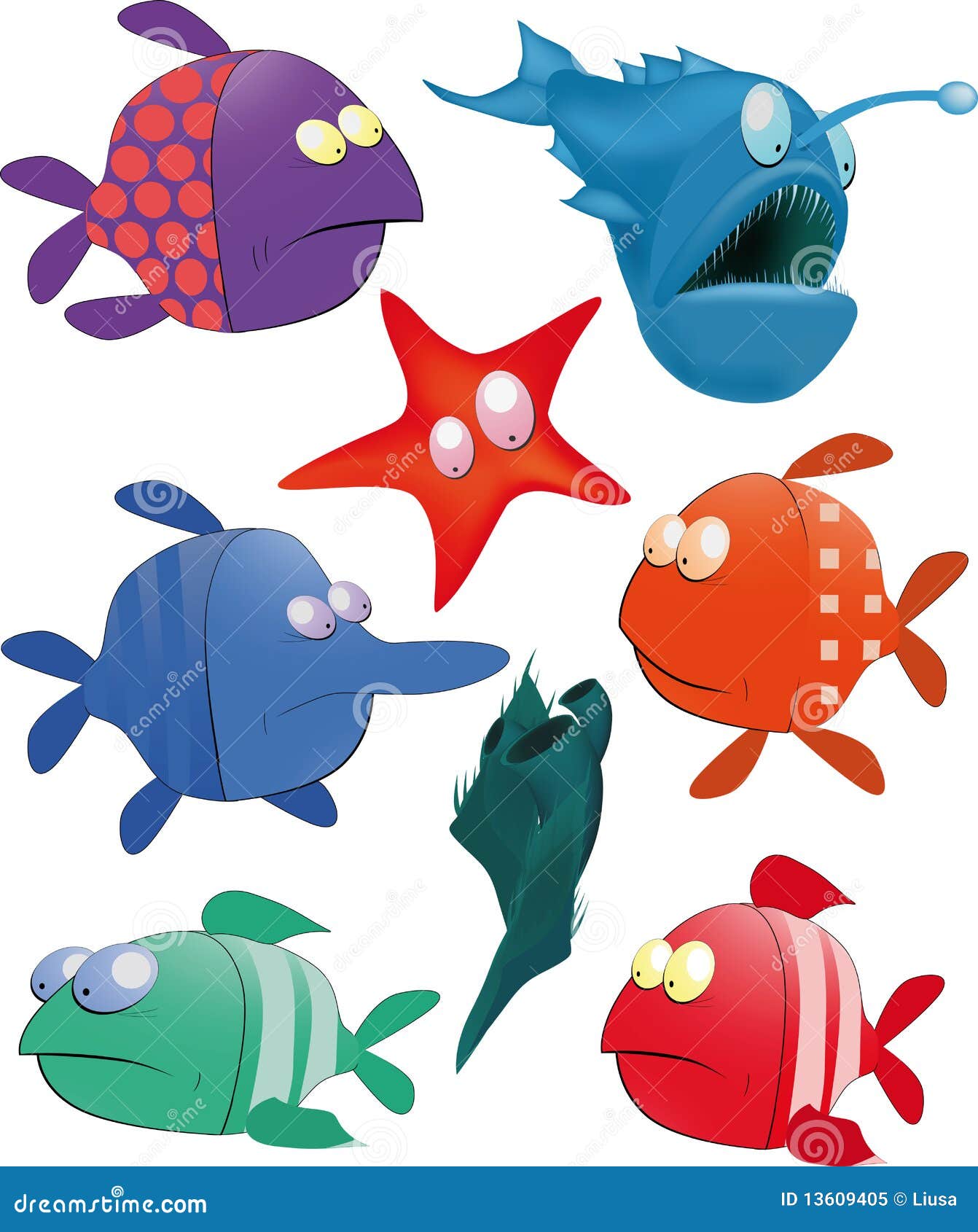 Set of small fishes stock vector. Illustration of blue - 13609405