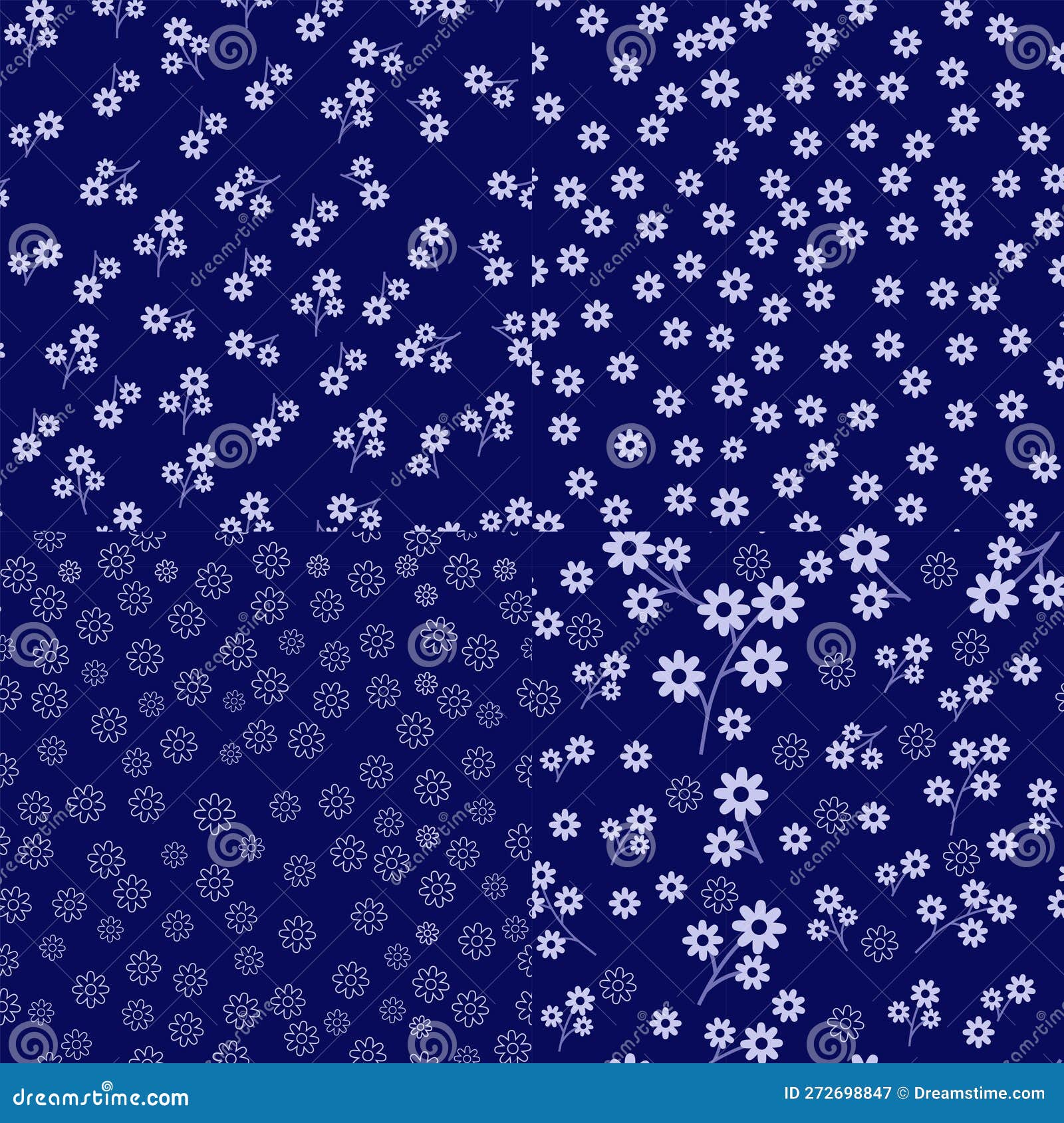 Set of Small Flowers on Dark Blue Background. Seamless Pattern Stock ...