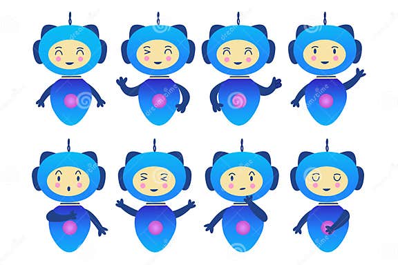 Set of Small Robots with Different Emotions. Vector Stock Vector ...